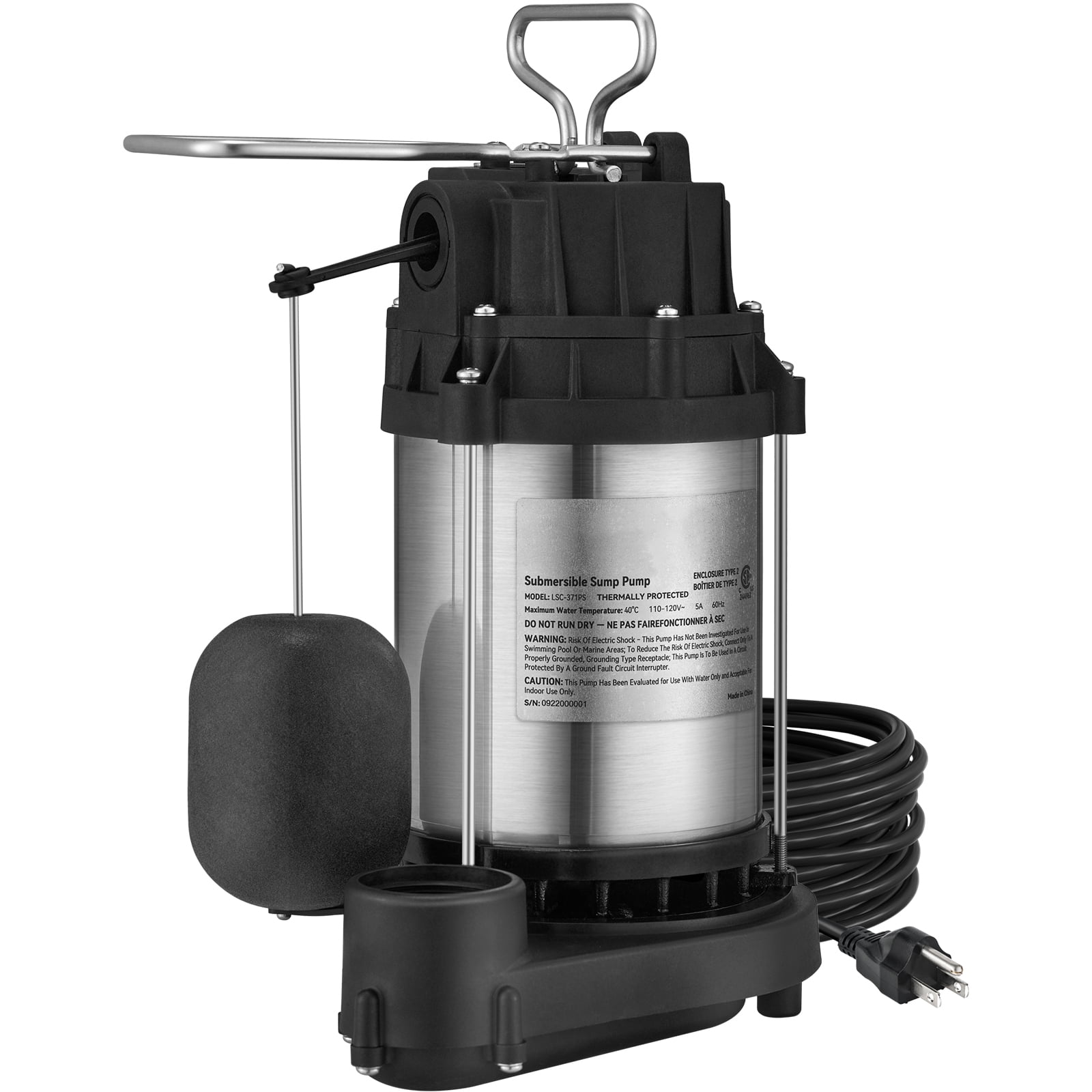 KFFKFF Drainage Pump, 1/2 HP with 3960 GPH, Immersible Stainless Steel ...