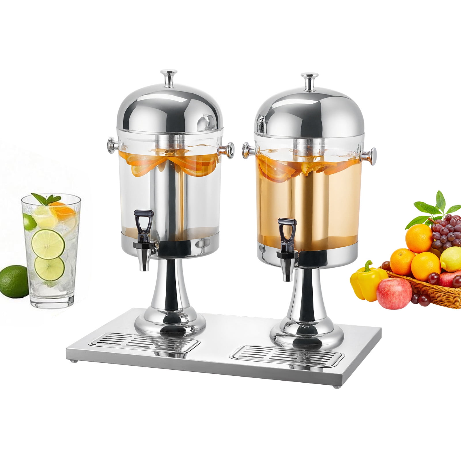KFFKFF Dual 2.1-Gallon Beverage Dispenser for Parties, Stainless Steel ...