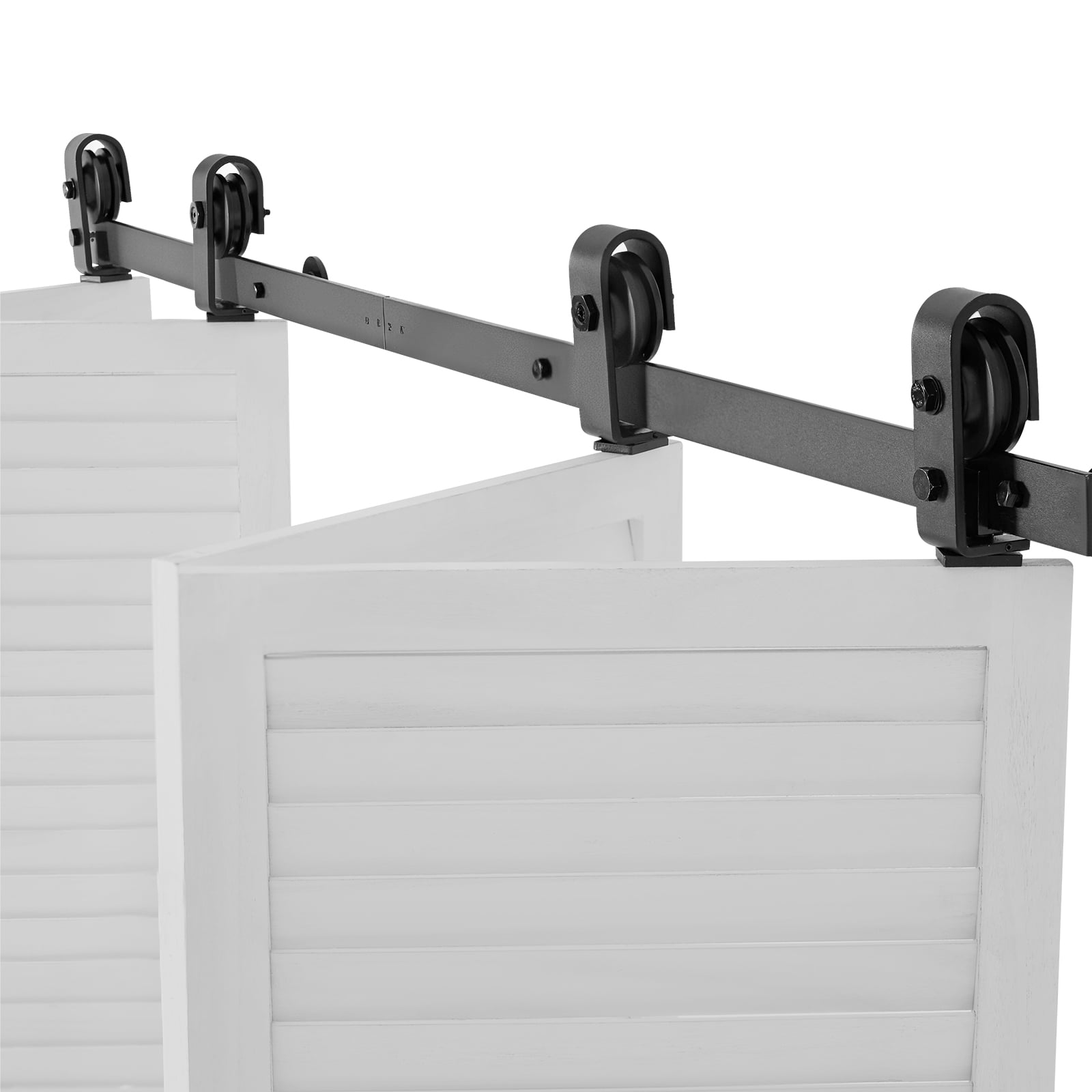 KFFKFF Dual-Fold Sliding Barn Door Mechanism Track Set, 64" Upper Mount ...