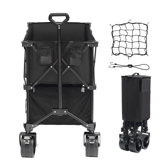 KFFKFF Dual-Level Folding Cart, 400L Compact Trolley with Multi-Surface ...