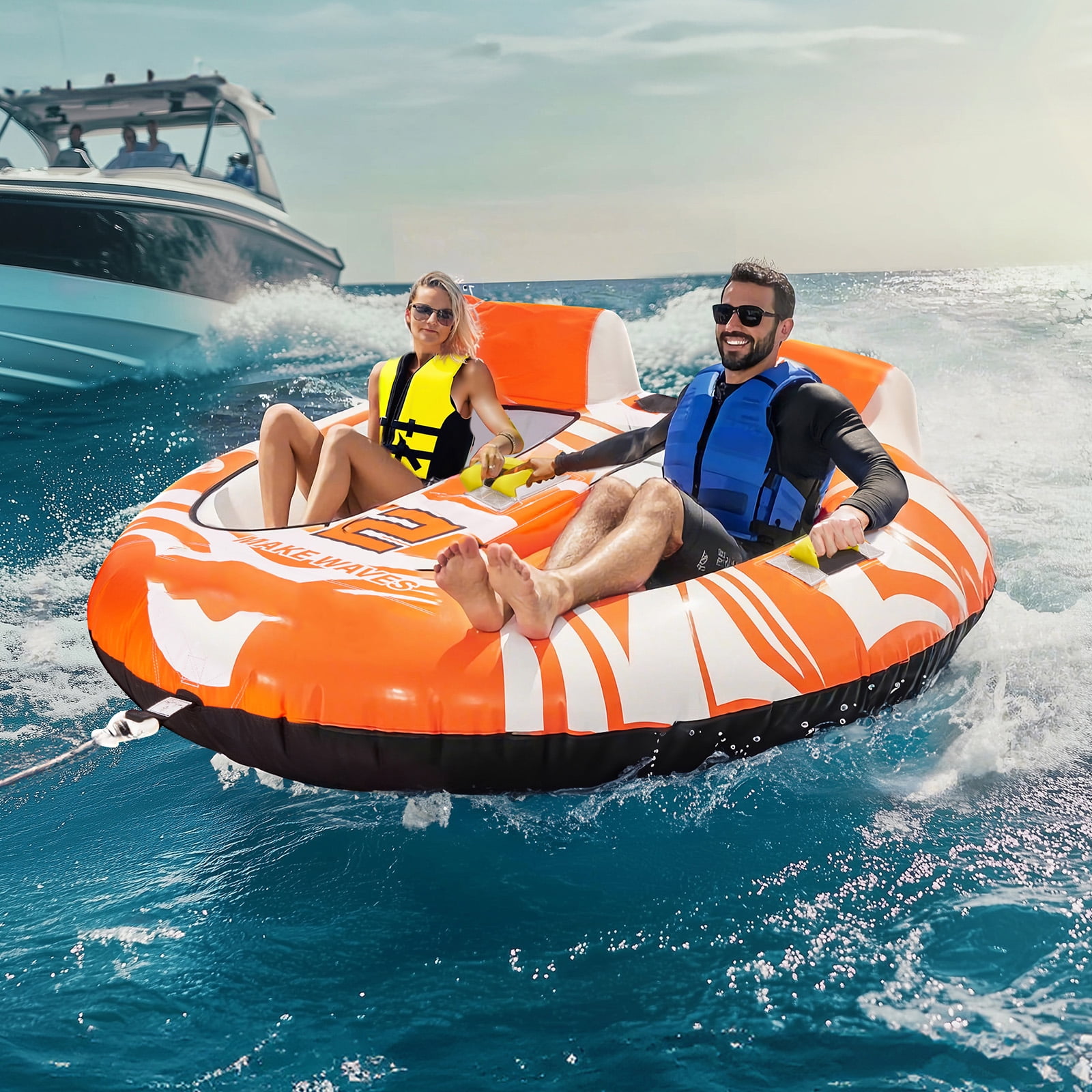 KFFKFF Dual-Seater Inflatable Boat Tubes, Ideal for Water Sports, Can ...