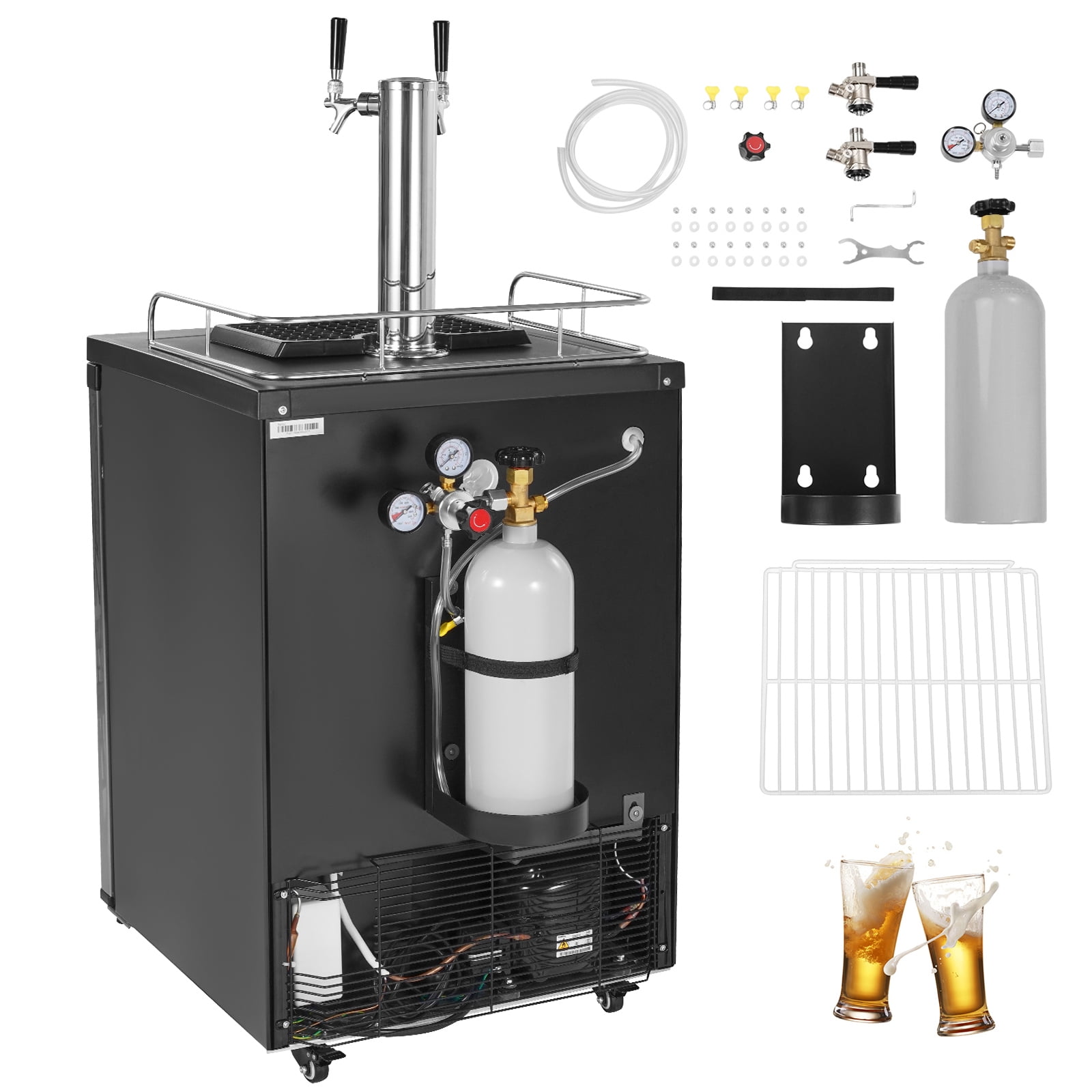 KFFKFF Dual Tap Beer Cooler, Keg Fridge with Shelf, CO2 Tank (Empty ...