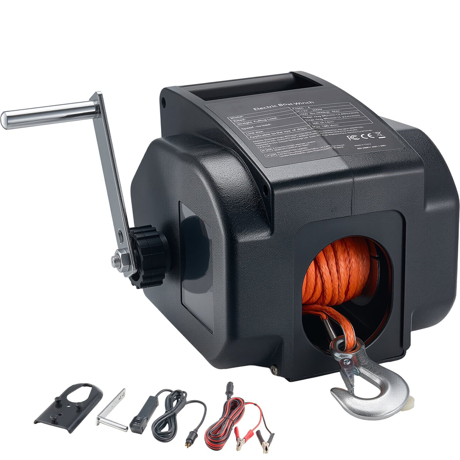 KFFKFF Electric Boat Winch, 12V DC 300W, Reversible Trailer Winch for ...
