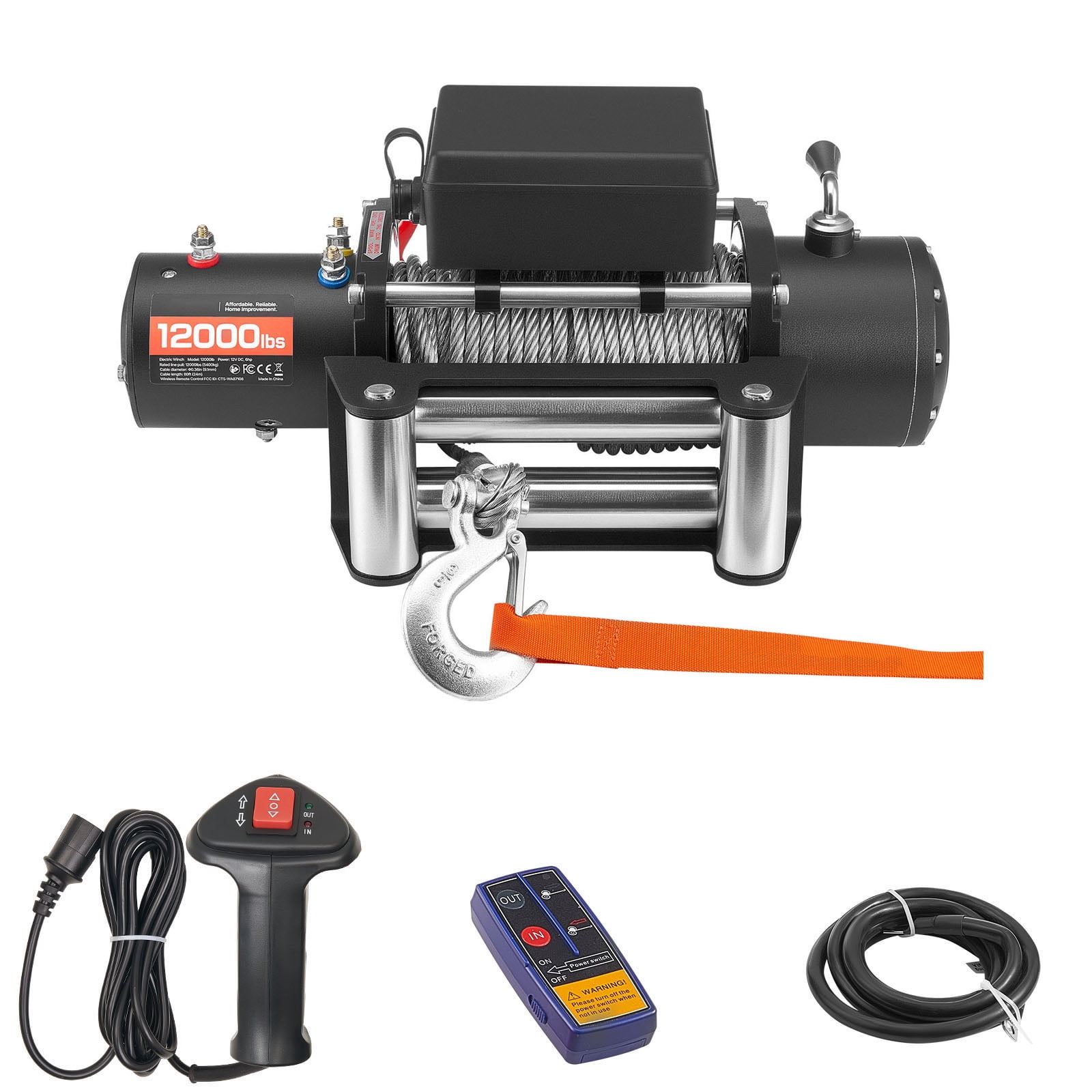 KFFKFF Electric Winch, 12000 lbs Capacity, 12V DC Truck Winch with 0.36 ...
