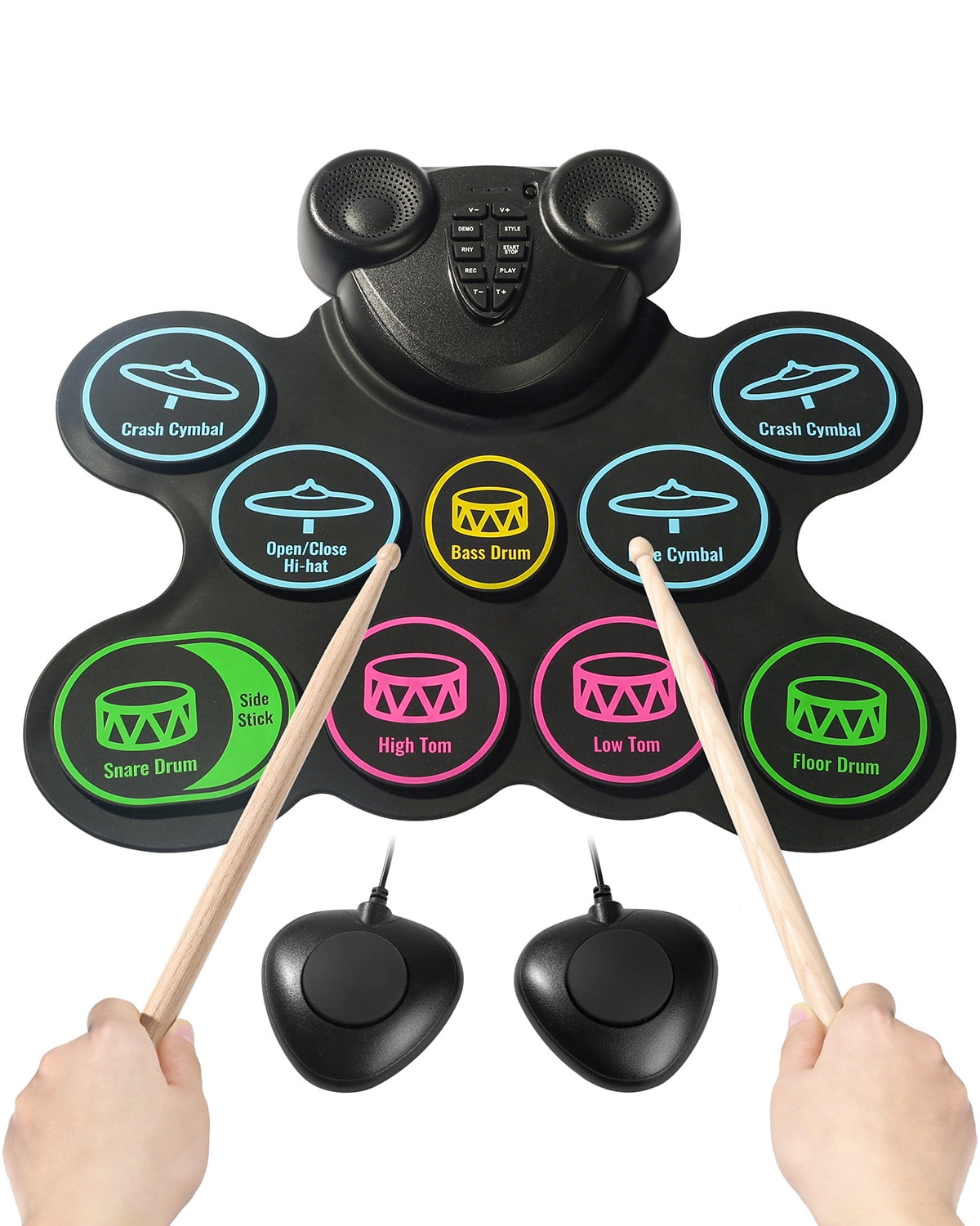 KFFKFF Electronic Drum Kit, Comprising 9 Pads, Compact Roll-up Practice Pad, Digital Drum Set ...