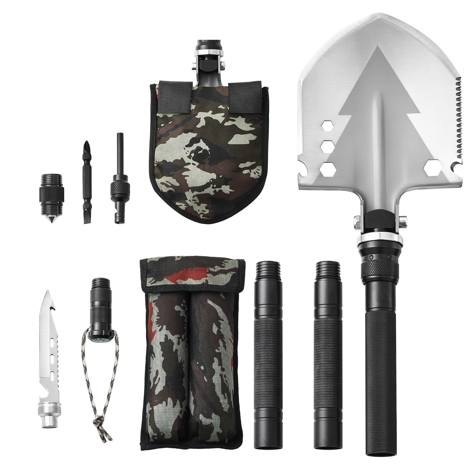 KFFKFF Emergency Shovel, 11 Function Foldable Camping Tool, Military ...