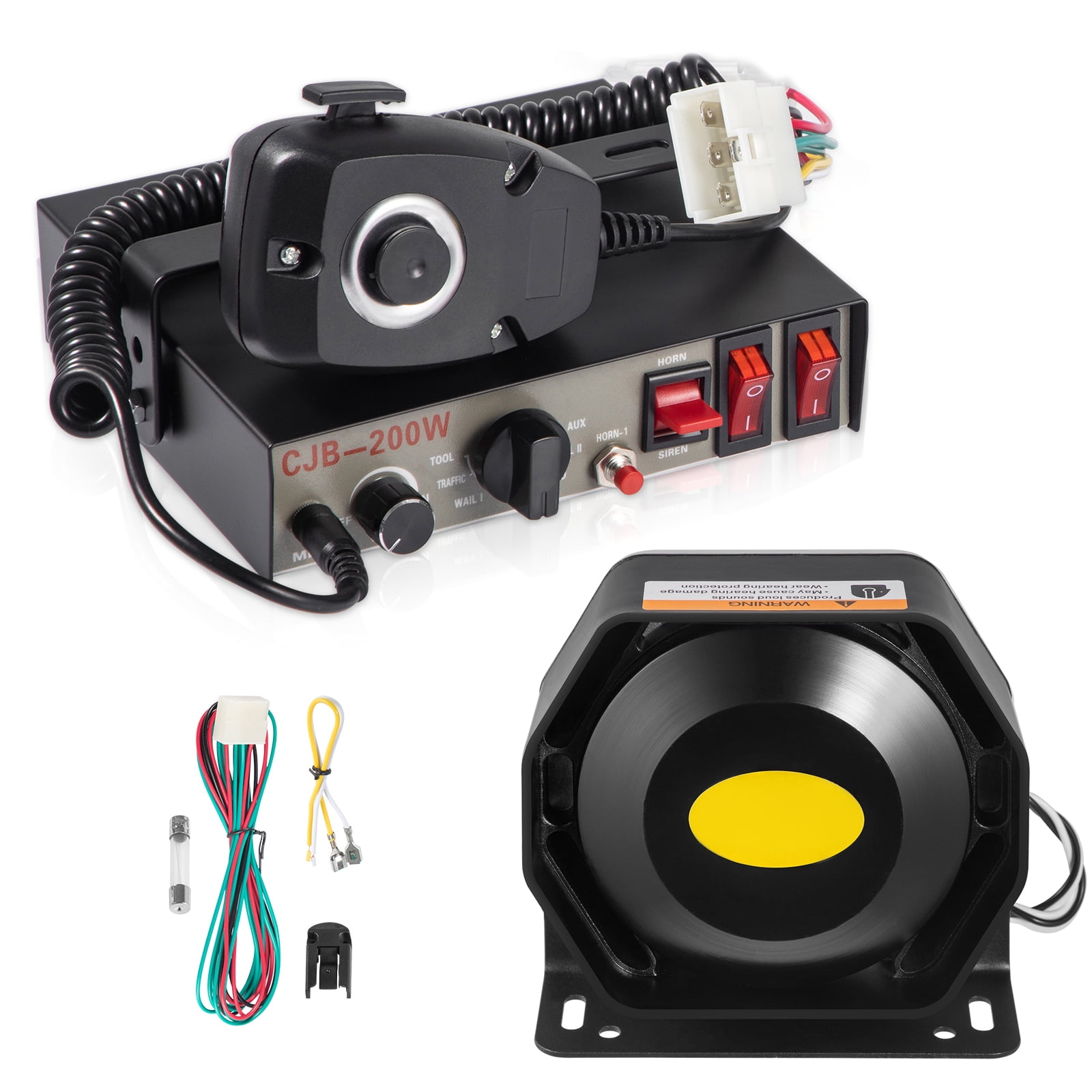 KFFKFF Emergency Siren Kit with 8 Sounds, 200W, Includes PA Speaker and ...