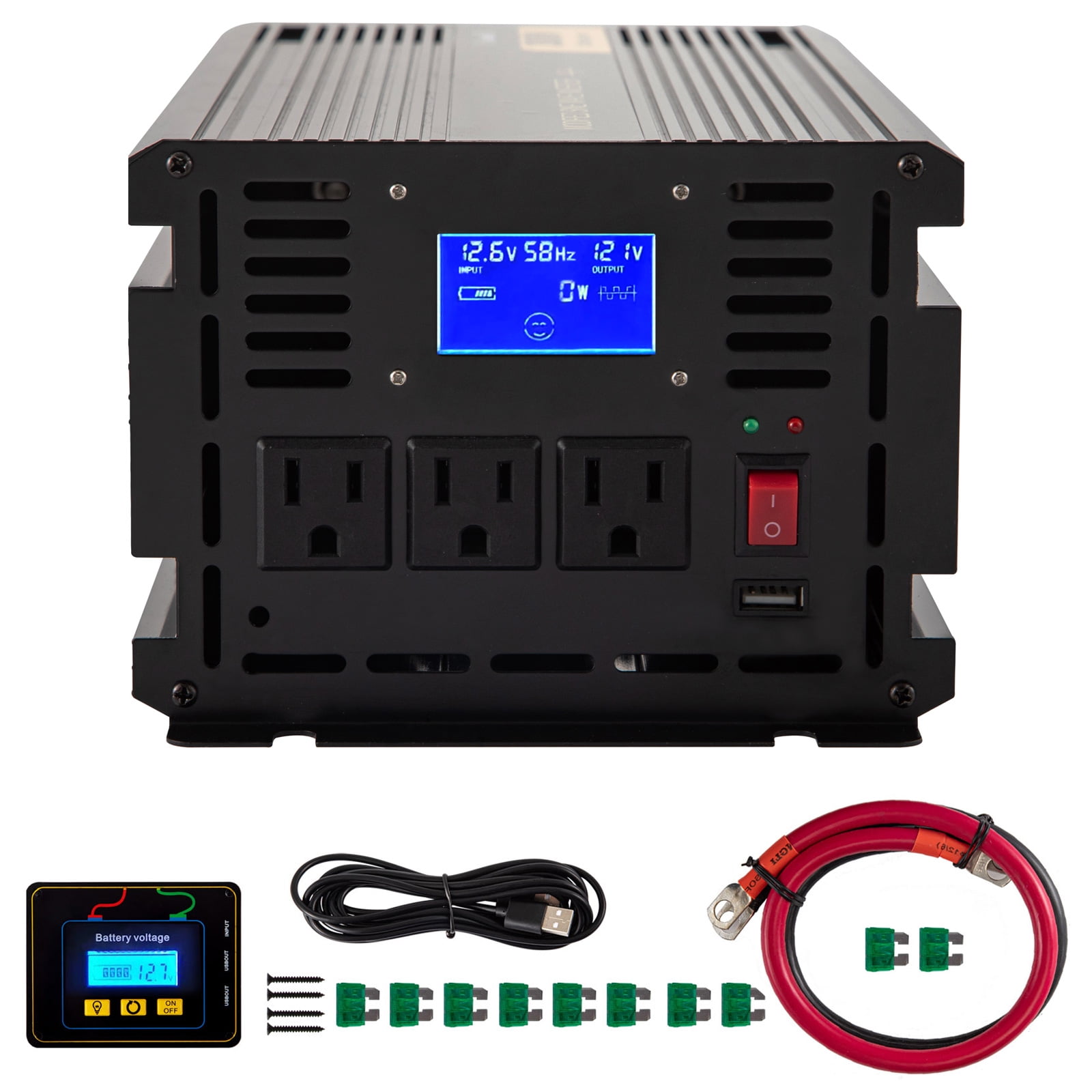 KFFKFF Energy Converter,2500W Altered Sine Wave Converter,DC 12V to AC ...