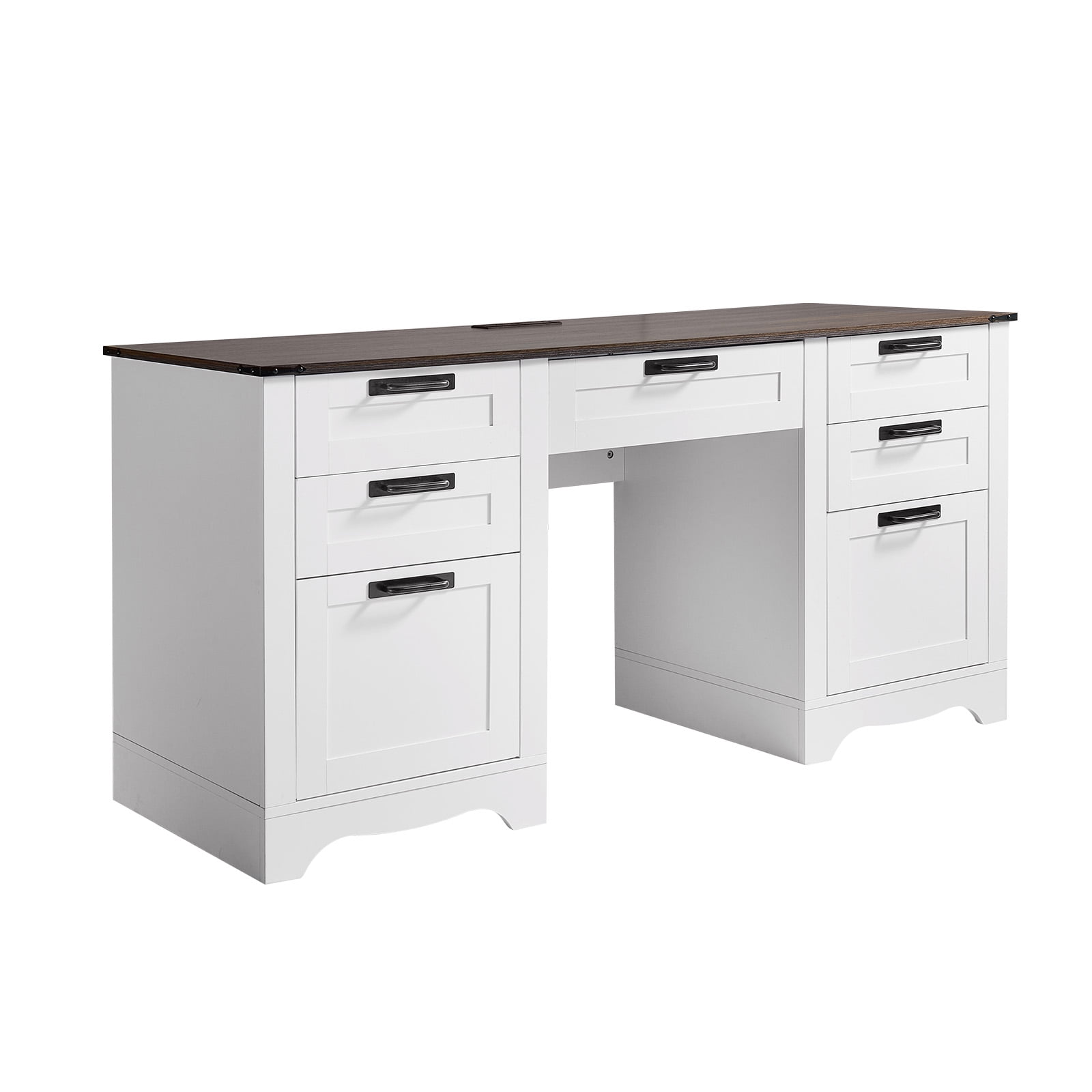 KFFKFF Executive Desk with Charging Station, Sturdy Office Table with ...