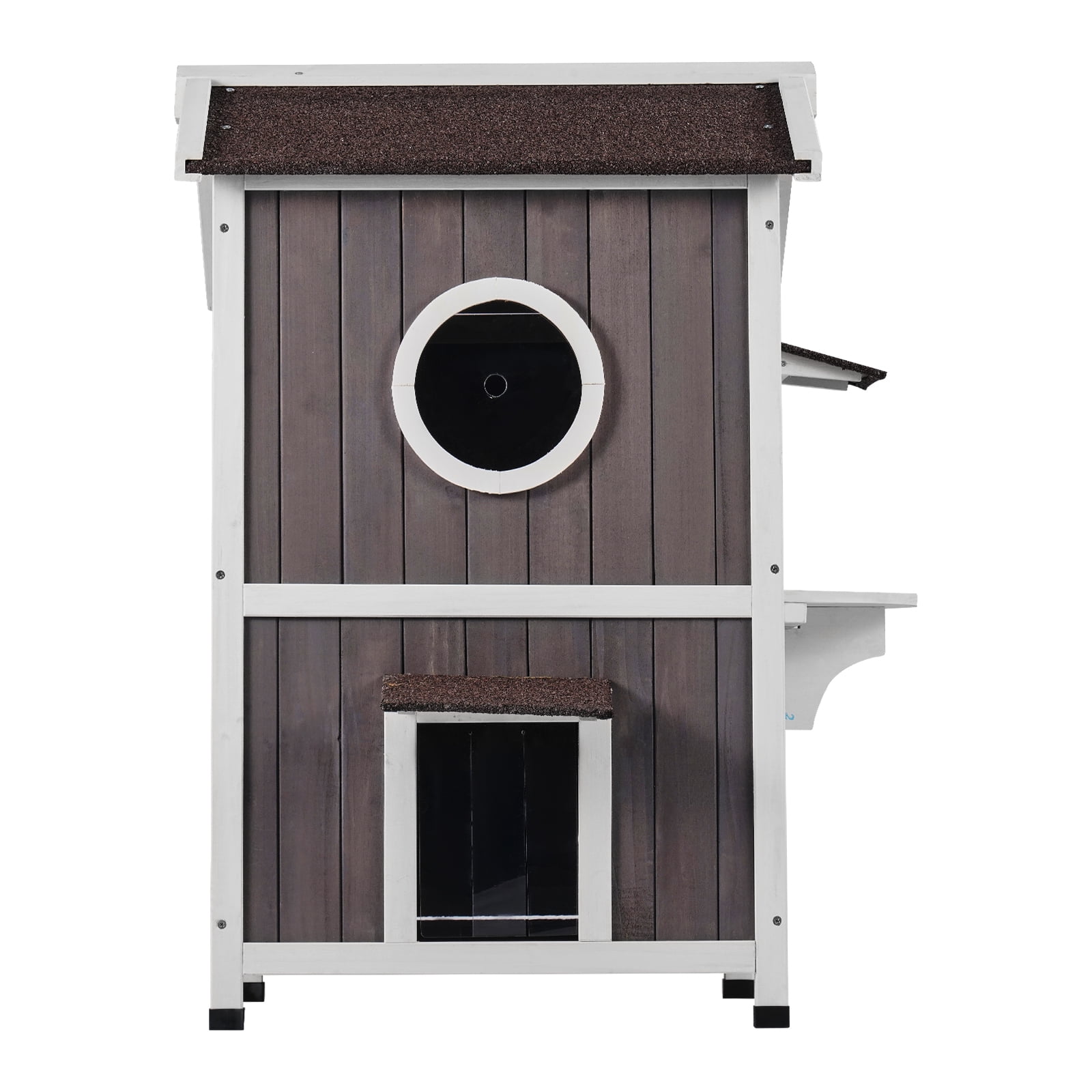 KFFKFF Outdoor Cat House, Dual-Level Cat Wooden Shelter Resistant to ...
