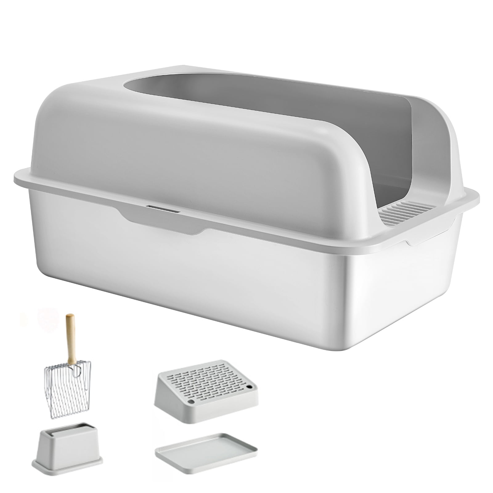 KFFKFF Feline Litter Container, Depth of 6 inches, Oversized Stainless ...