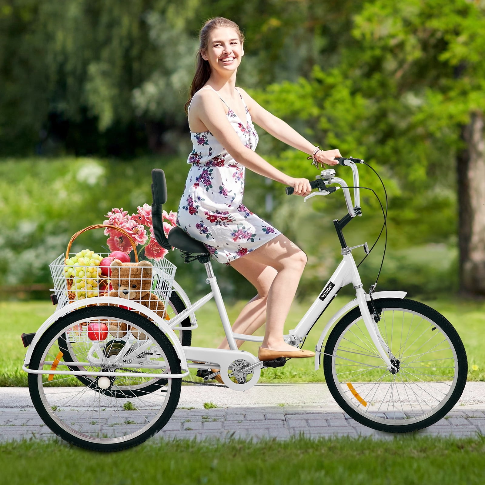 SKYSHALO 26" 1-Speed Folding Tricycle, 3 Wheel Bike with Large Basket ...