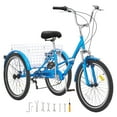 KFFKFF Folding Adult Tricycle, 24-Inch 7-Speed Foldable 3-Wheel Cruiser ...