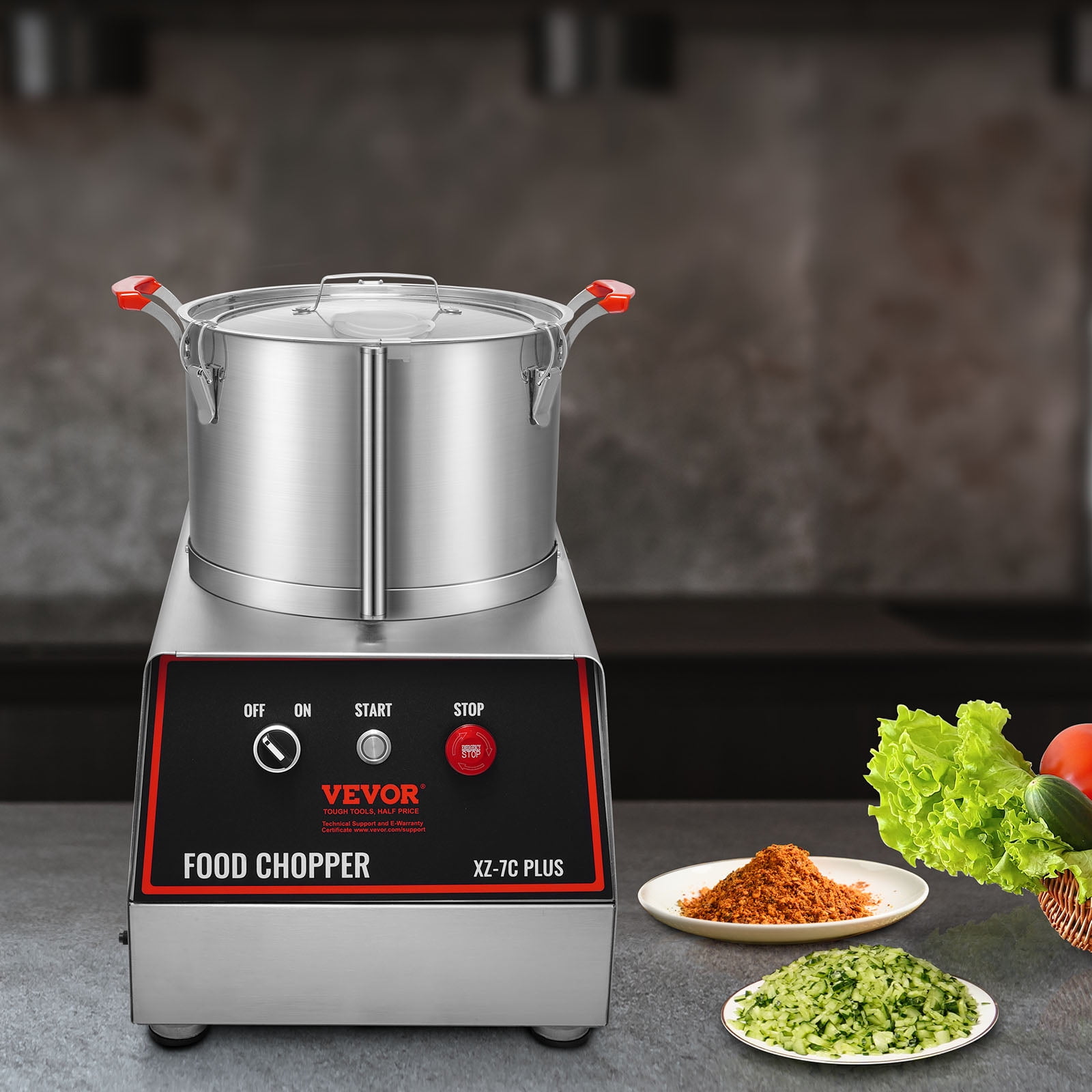 KFFKFF Food Processor 7 Quart Vegetable Chopper Electric Food Cutter 750W Stainless Steel ...