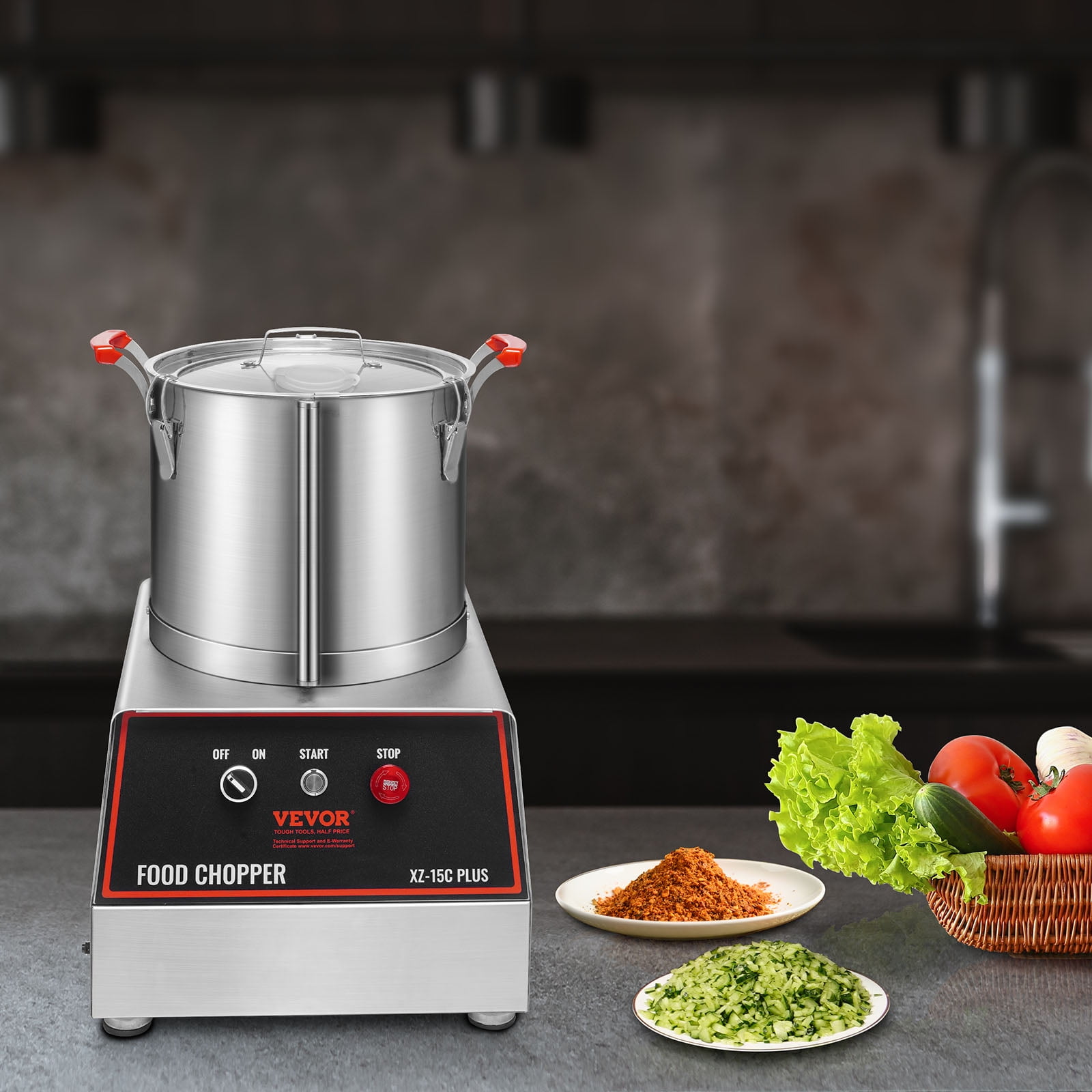 KFFKFF Food Processor Vegetable Chopper 1400W 16 Quart Stainless Steel ...