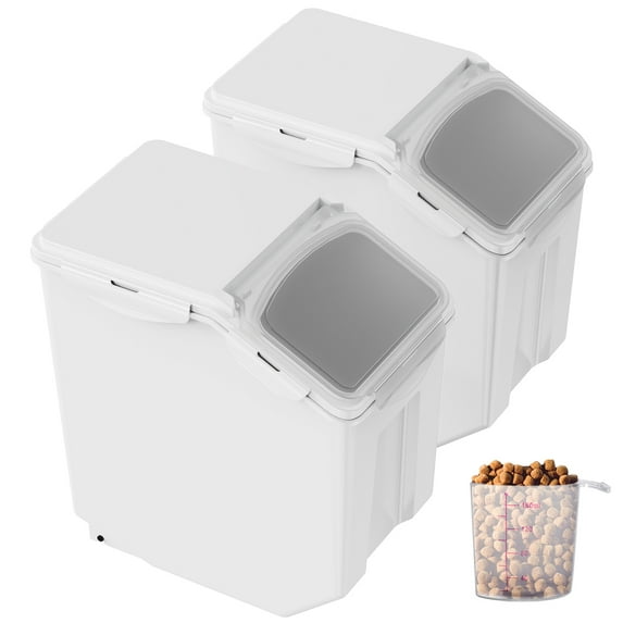 KFFKFF Food Storage Container, Pair of 15L Bins with Measuring Cups ...