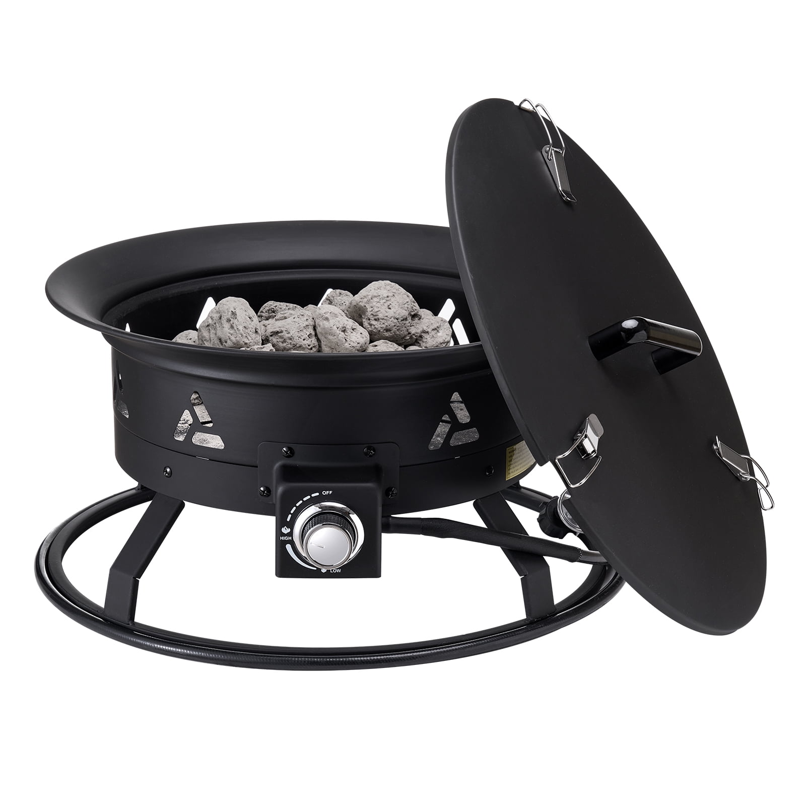 KFFKFF Gas Fire Pit, 24-Inch Round Outdoor Portable Propane Fire Pit ...