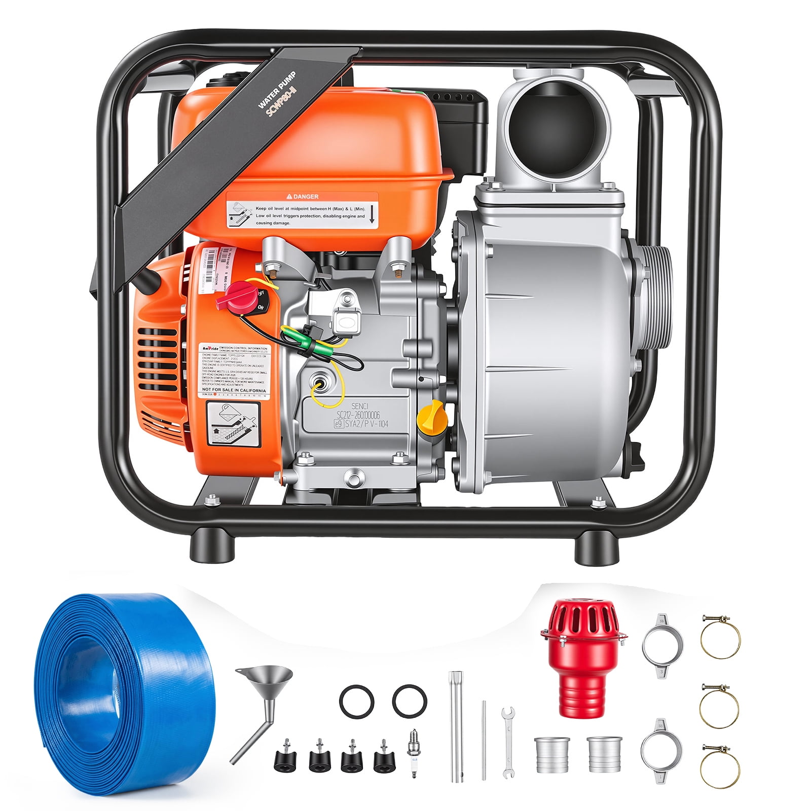 KFFKFF Gas-Powered 3-Inch Water Pump, 242 GPM 7HP Semi-Trash Transfer ...