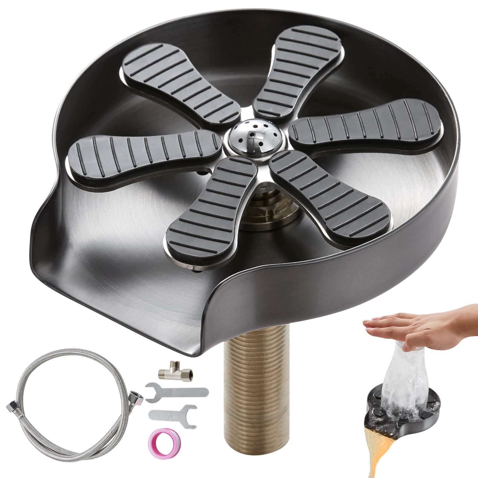 KFFKFF Glass Rinser 304 Stainless Steel 10 Powerful Spraying Jets 360 ...