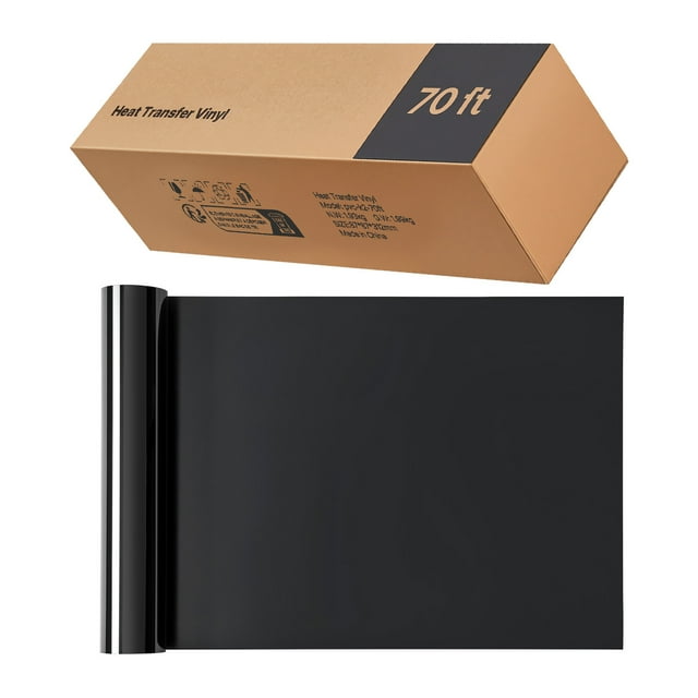 KFFKFF Heat Transfer Vinyl Roll, 12 in x 70 ft, Glossy Black HTV for ...