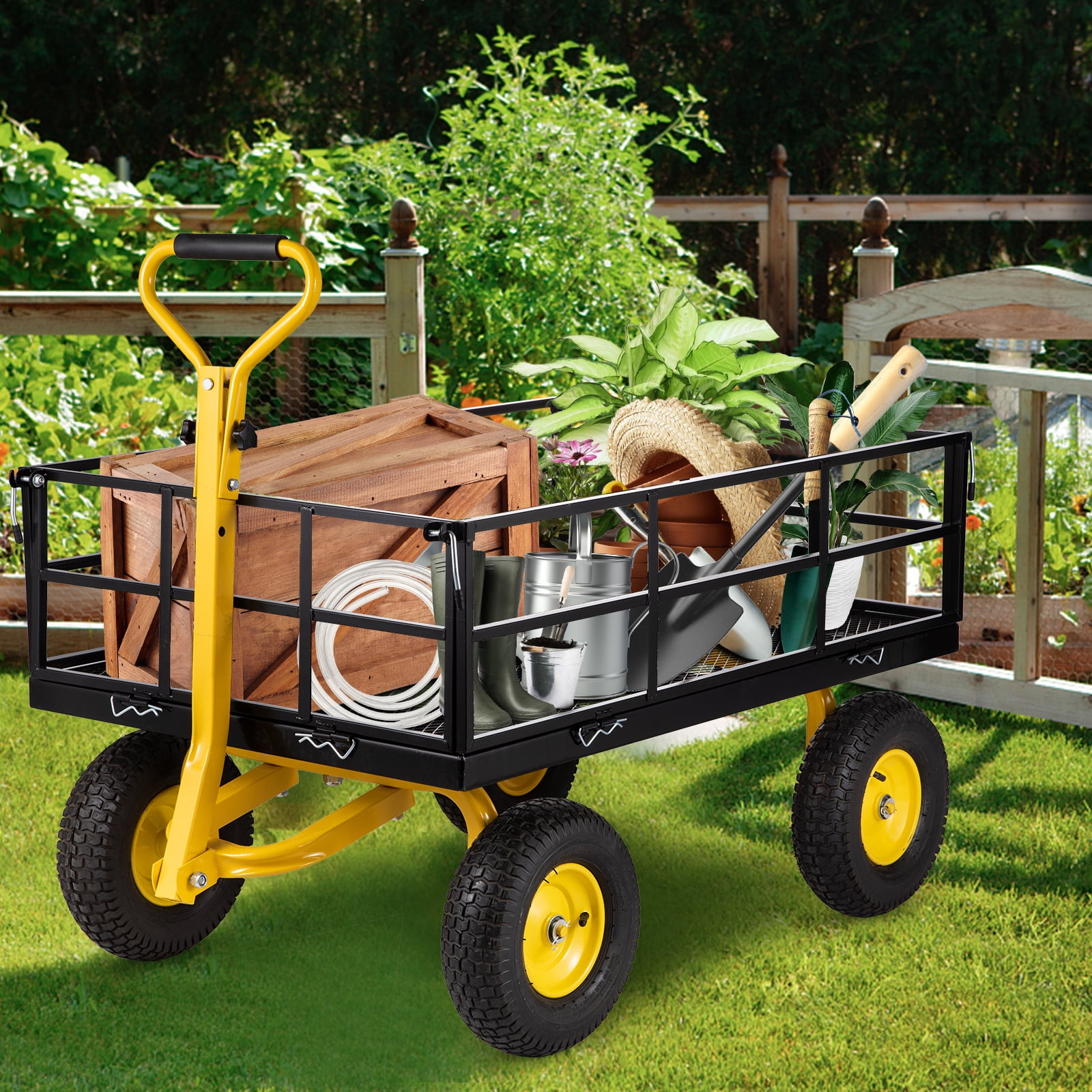 KFFKFF Heavy-Duty Steel Garden Cart Lawn Utility Cart 1200 lbs w ...