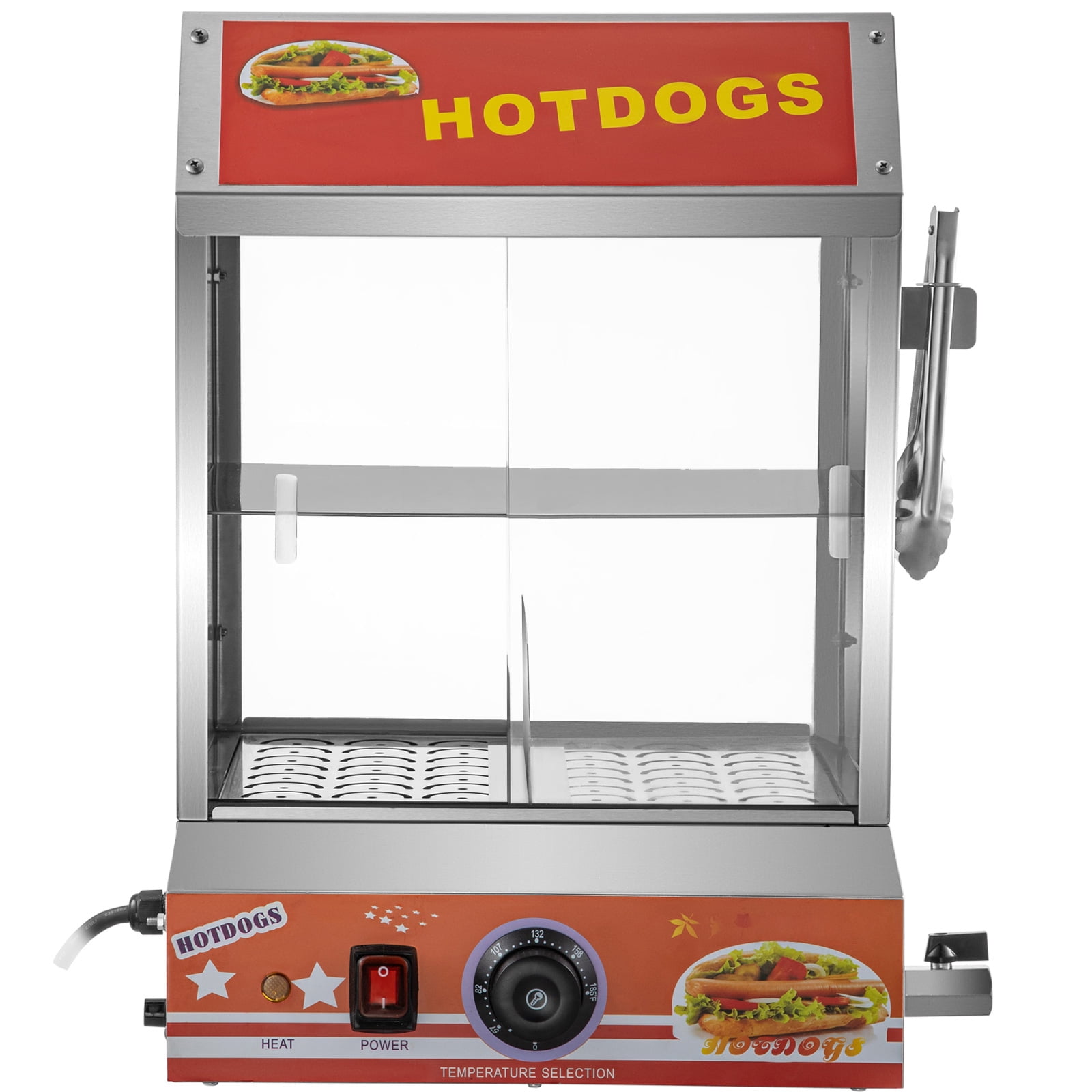 KFFKFF Hot Dog Steamer, 2-Tier Cabin Steamer Holds 175 Hot Dogs and 40 ...