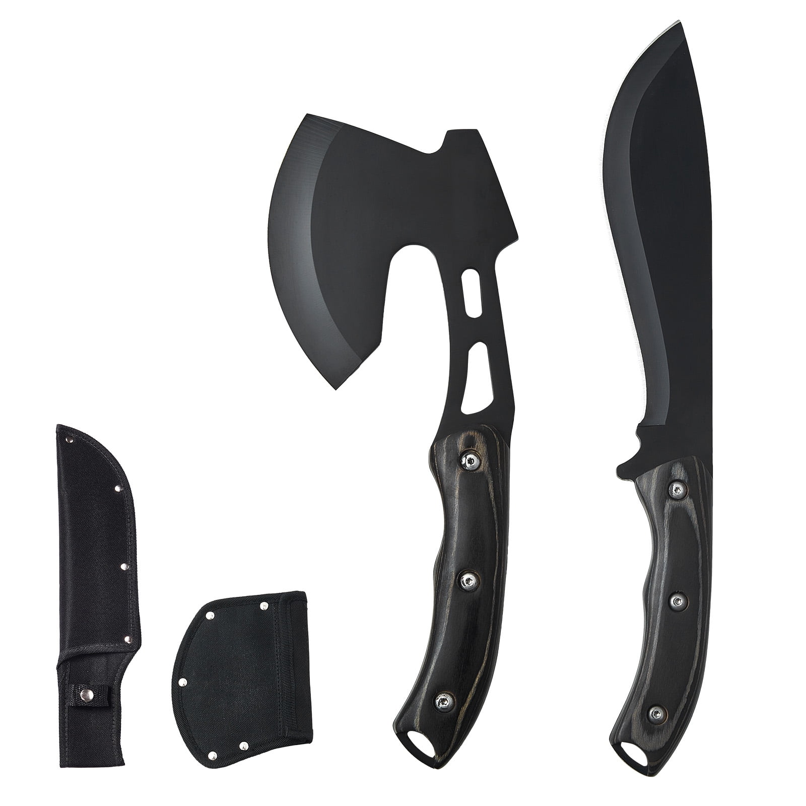 KFFKFF Hunting Knife and Hatchet Axe Combo Set, Encased in a Protective ...