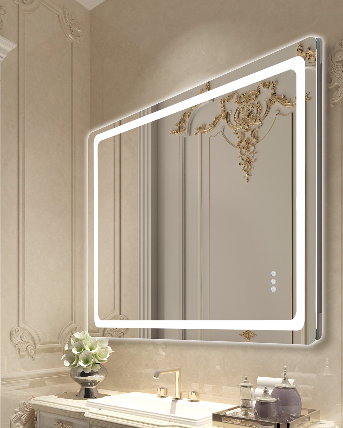 KFFKFF Illuminated Restroom Mirror, Dimensions 36" x 48", Dual Lighting ...