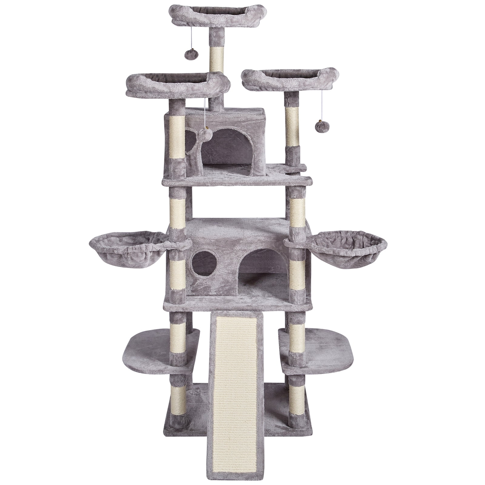 KFFKFF Indoor Cat Climbing Frame, 68.5" Multi-Level Playhouse with Dual ...