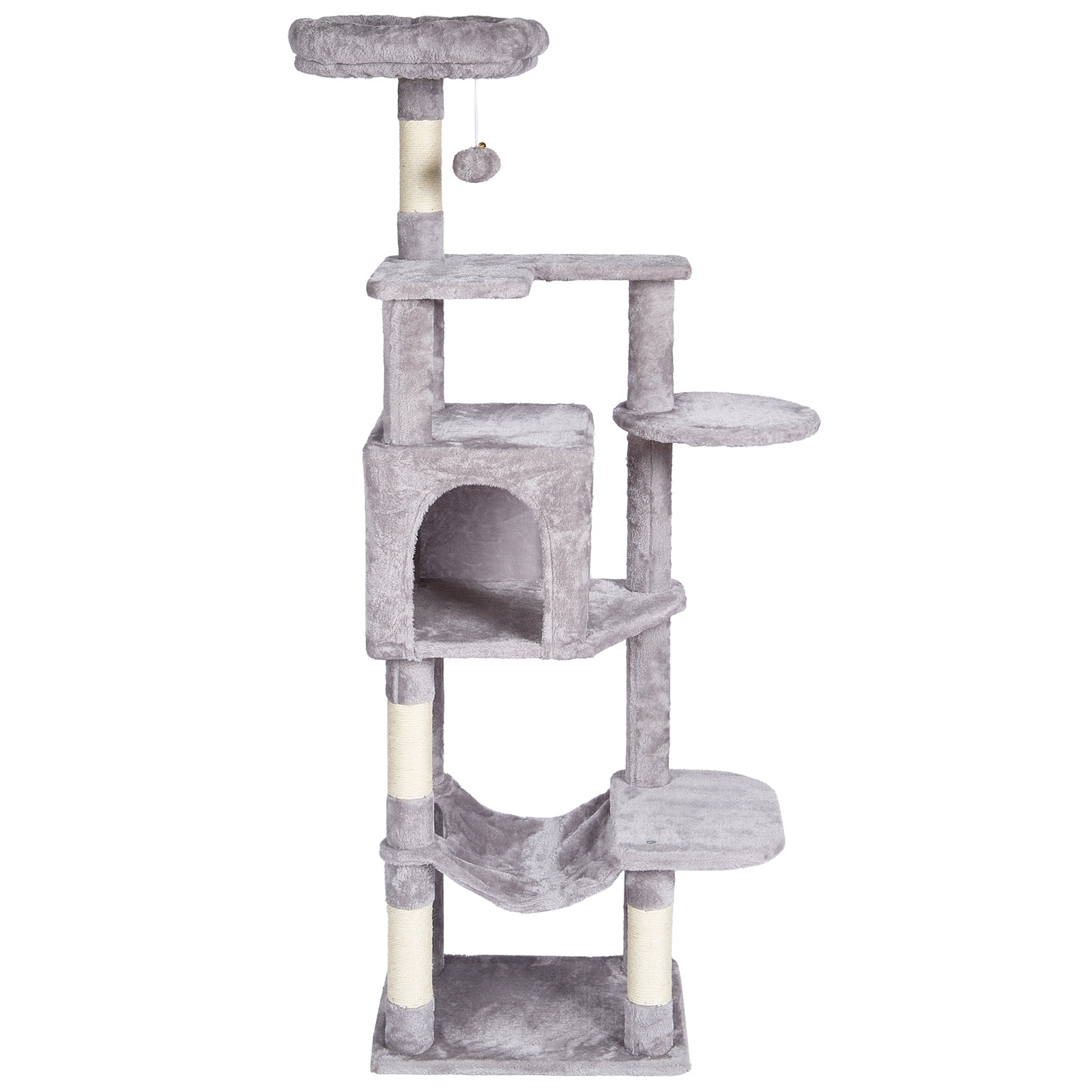 KFFKFF Indoor Cat Climbing Tower, 60.6" Multi-Level Structure with Cozy ...