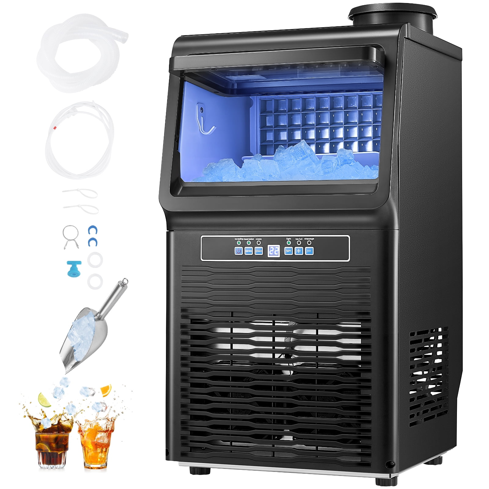 KFFKFF Commercial Ice Maker 70lbs/day, 36 Ice Squares in 12-15 Minutes ...