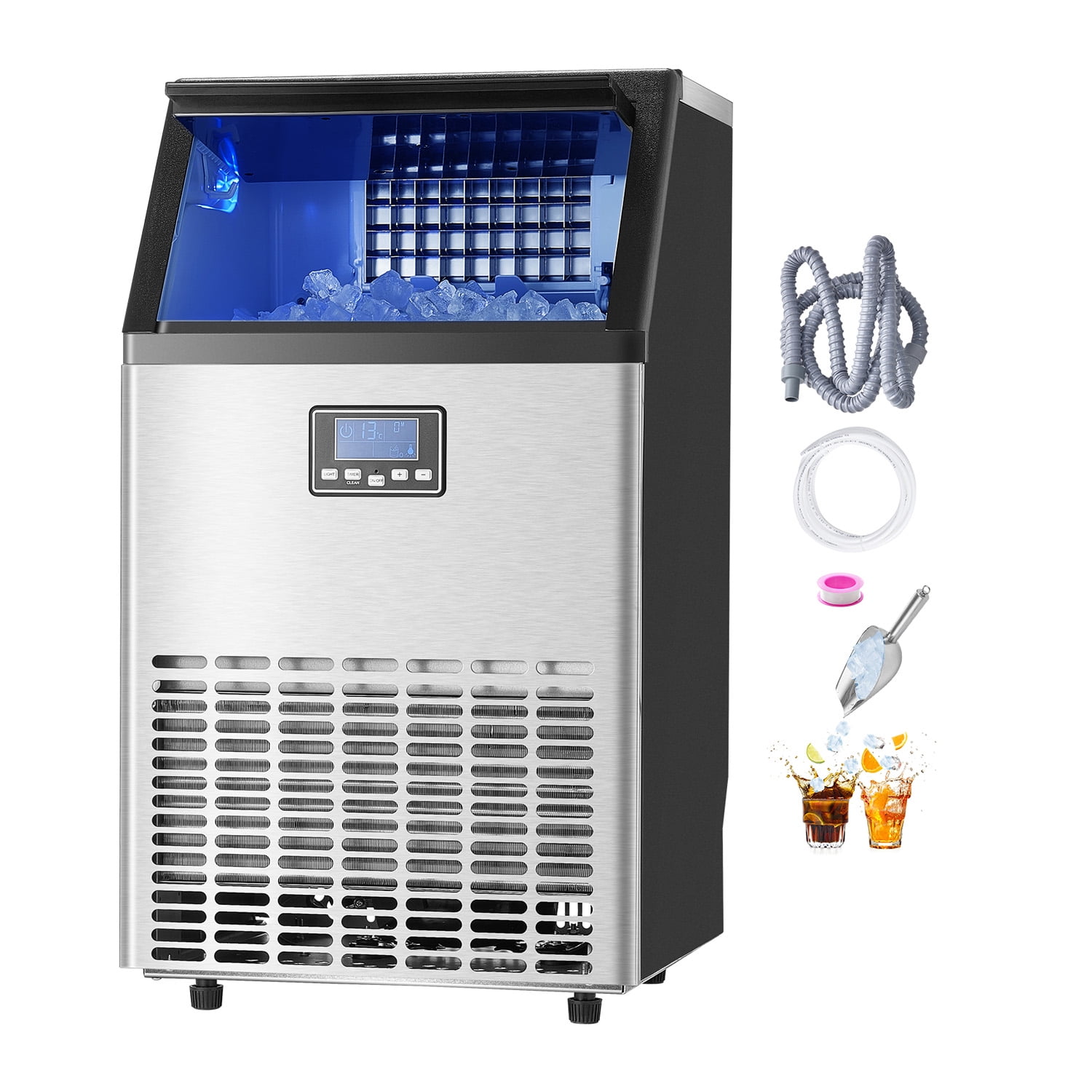 KFFKFF Commercial Ice Maker 100lbs/day, 45 Ice Squares in 12-15 Minutes ...