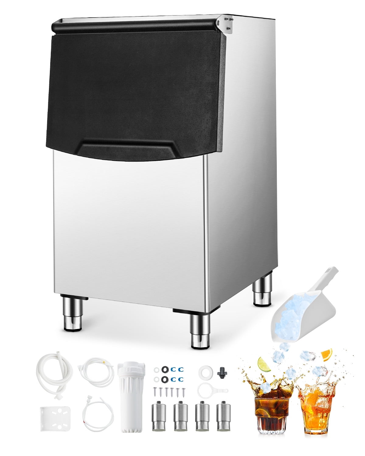 KFFKFF 250LBS/24H Commercial Ice Maker Storage Bins Stainless Steel ...