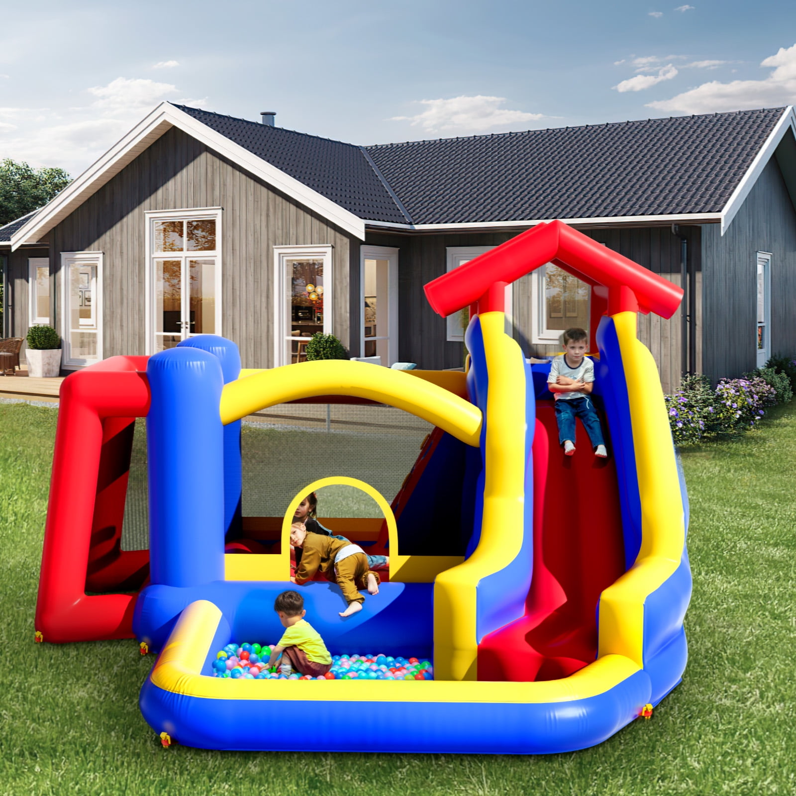 KFFKFF Inflatable Play Structure, Durable Outdoor Jumping Castle with ...