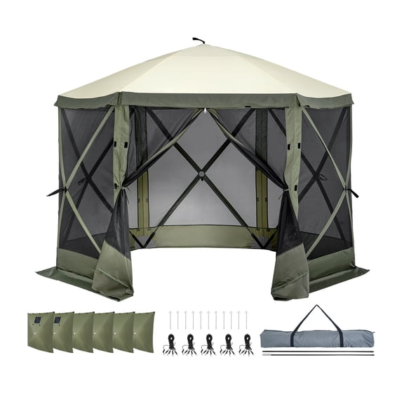 KFFKFF Instant Pavilion, 10x10FT Screen Tent with Mesh & Wind Barriers ...