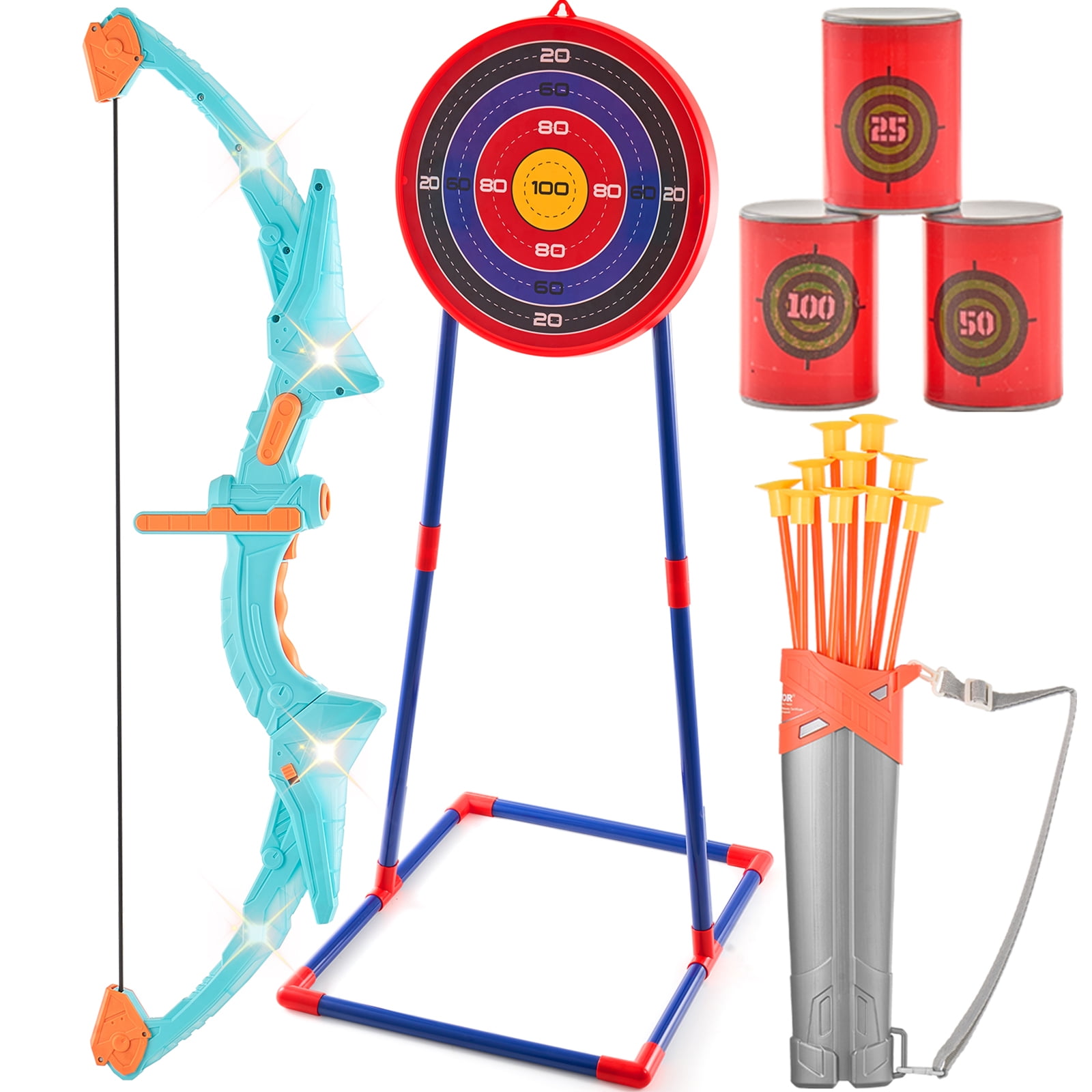 KFFKFF Kids' Bow and Arrow Set, Illuminated Archery Kit with 10 Arrows ...
