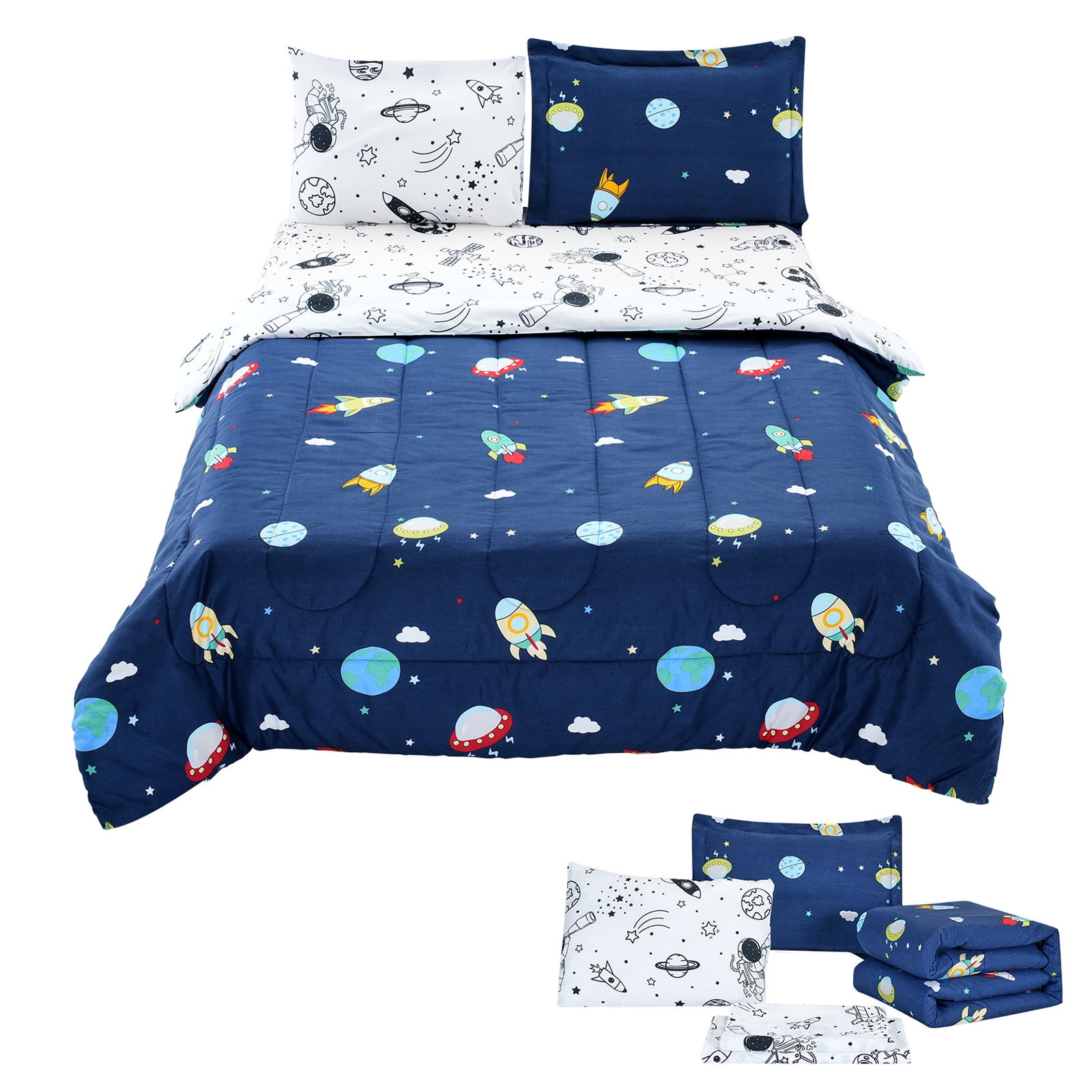 KFFKFF Kids Comforter Set, 5-Piece Twin Bedding Collection with ...