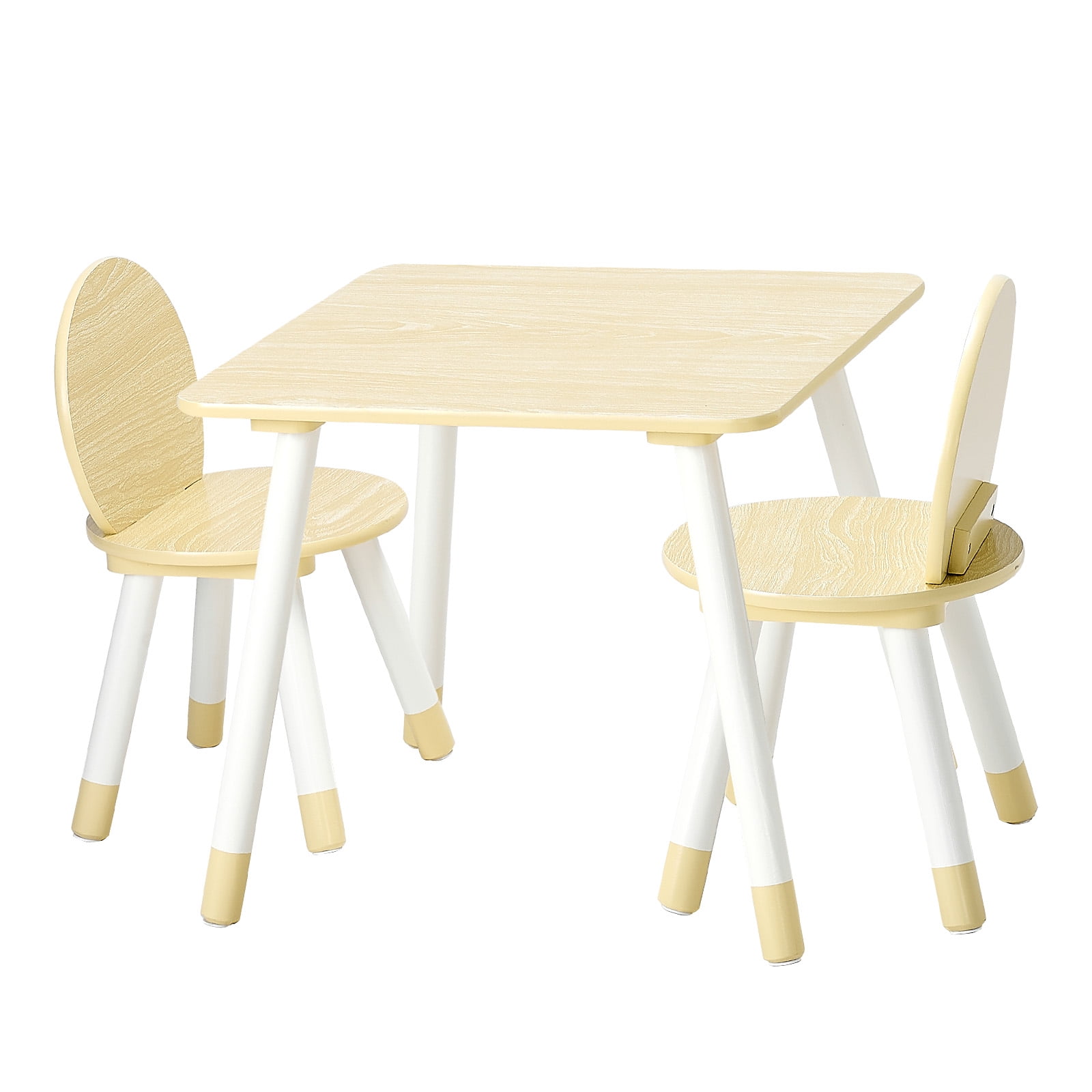 KFFKFF Kids Table and 2 Chairs Set, Wooden Toddler Furniture with ...