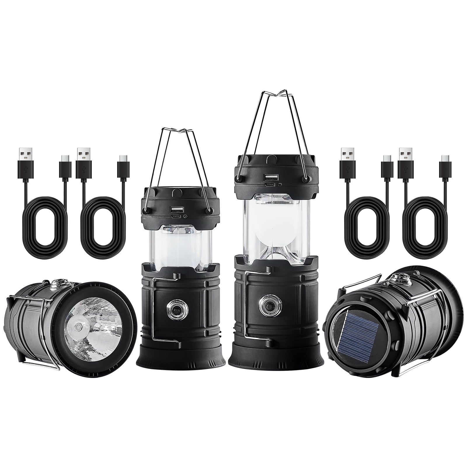 KFFKFF LED Outdoor Lanterns, Quad Pack, Solar & USB Rechargeable ...
