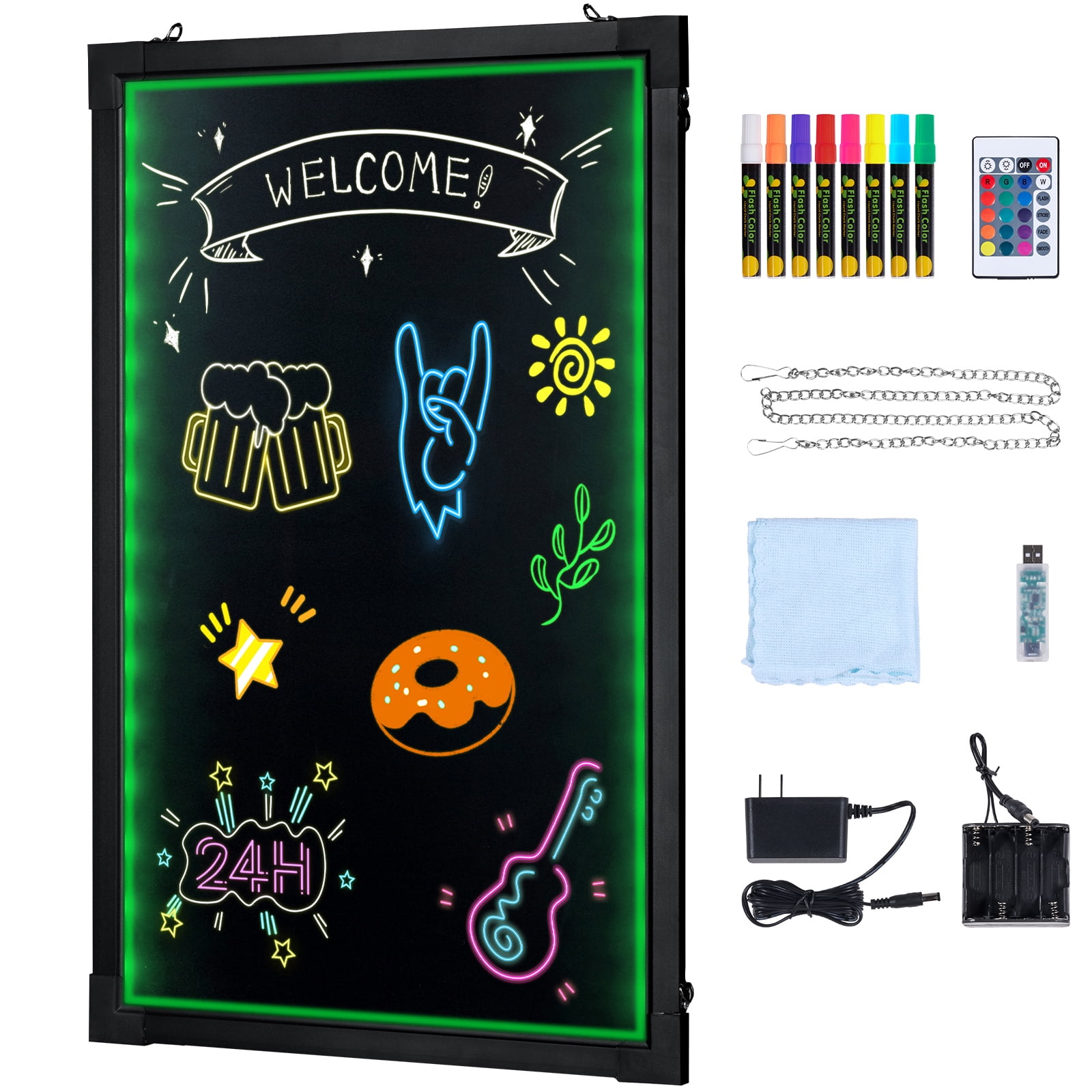 KFFKFF LED Scribble Board, 16"x12" Wipeable Illuminated Chalkboard ...