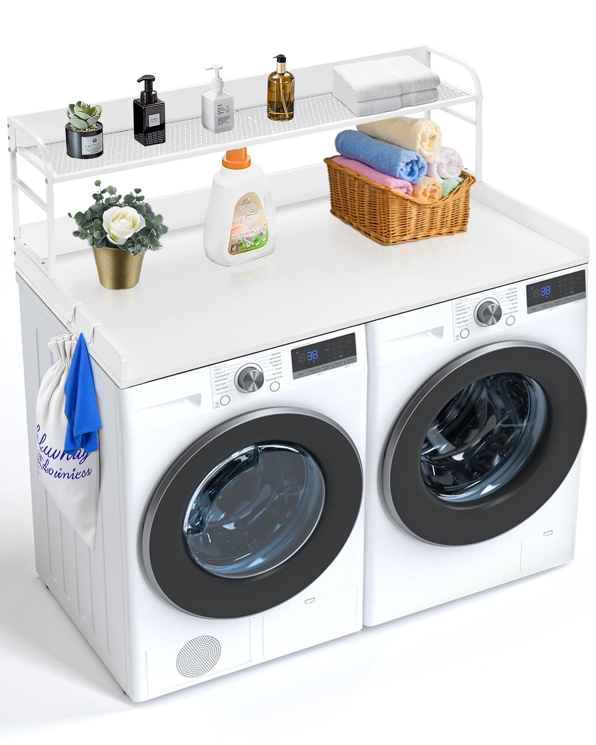 KFFKFF Laundry Room Organizer with Dual-Level Shelf, 54" x 27" Timber ...