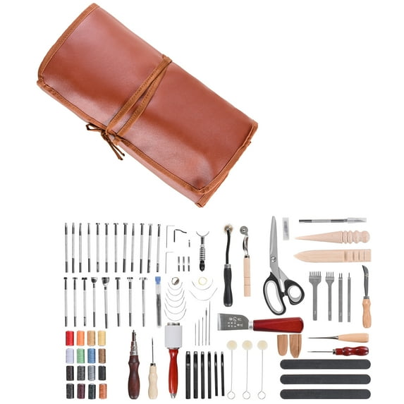 KFFKFF Leather Crafting Tool Set, 92-Piece Leatherwork Kit with Compact ...