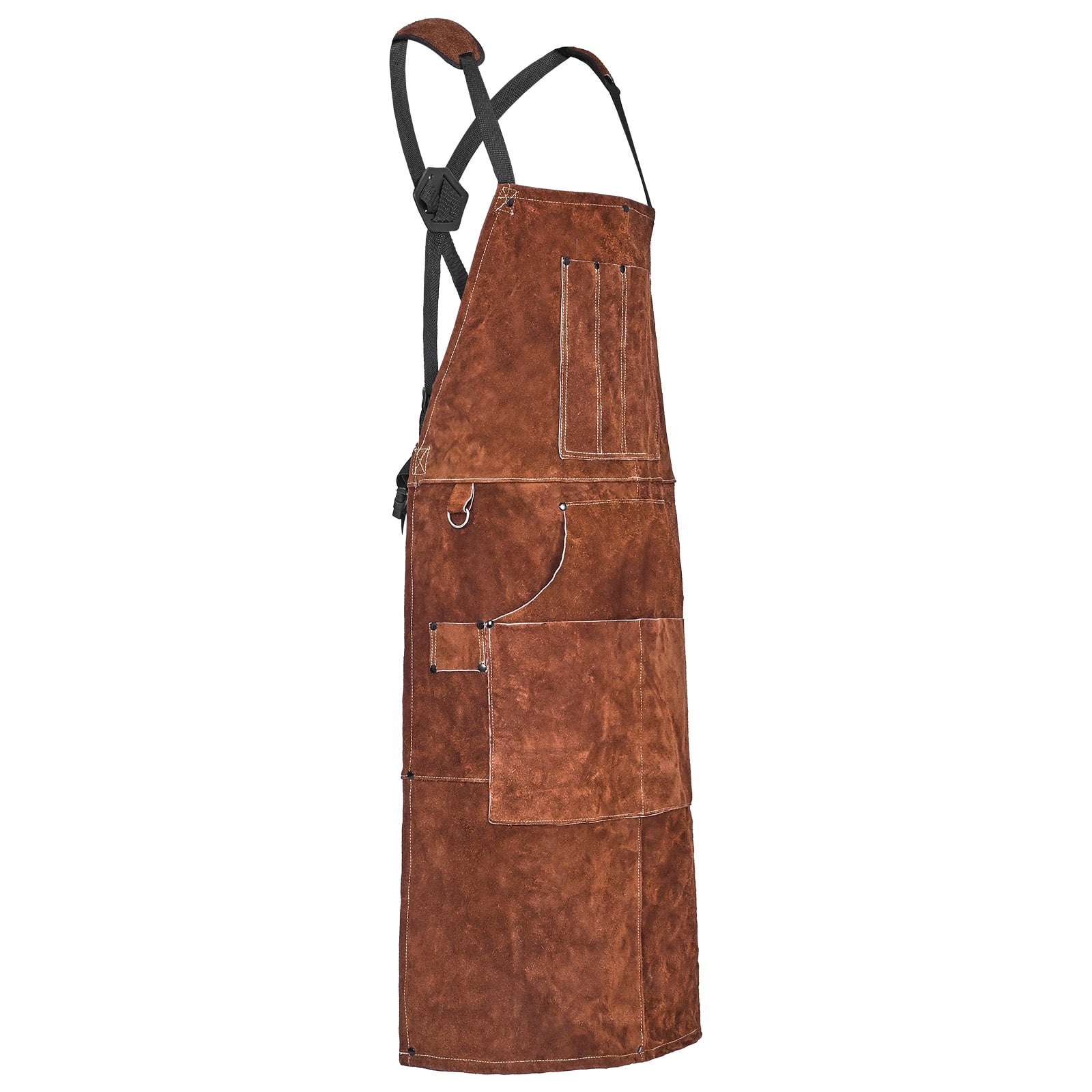 KFFKFF Leather Welding Work Apron, Durable Cowhide Flame-Resistant ...