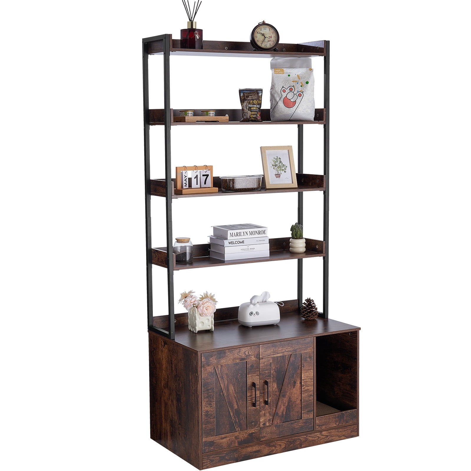 KFFKFF Litter Box Cabinet, Concealed Cat Toilet with Four Shelving ...