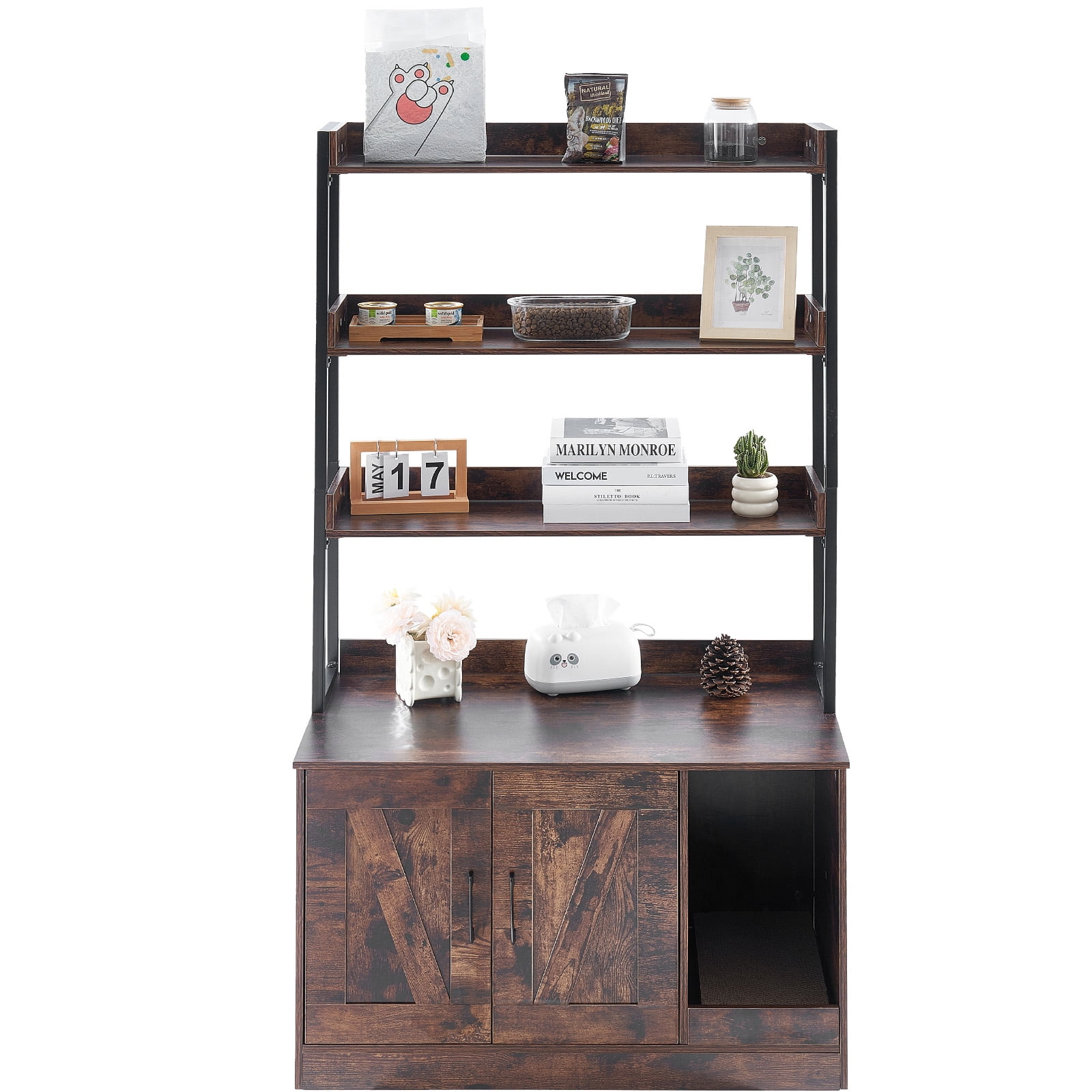 KFFKFF Litter Box Cabinet, Concealed Cat Toilet with Triple Storage ...