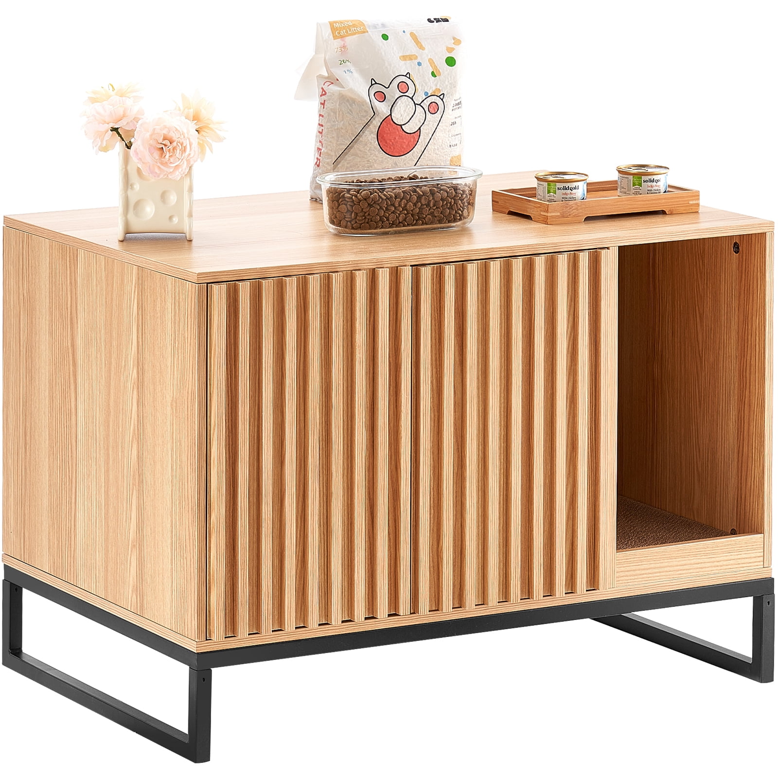 KFFKFF Litter Box Cover, Concealed Cat Toilet Cabinet, Wood Cat ...