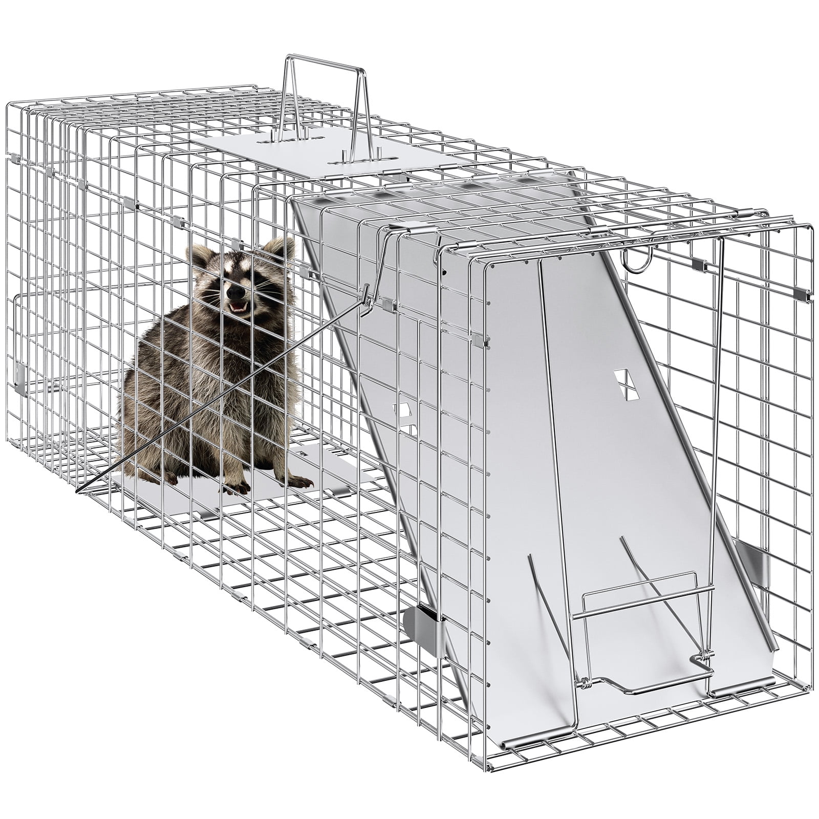 KFFKFF Live Animal Cage Trap 31" x 10" x 12" Humane Cat Trap Cats ...