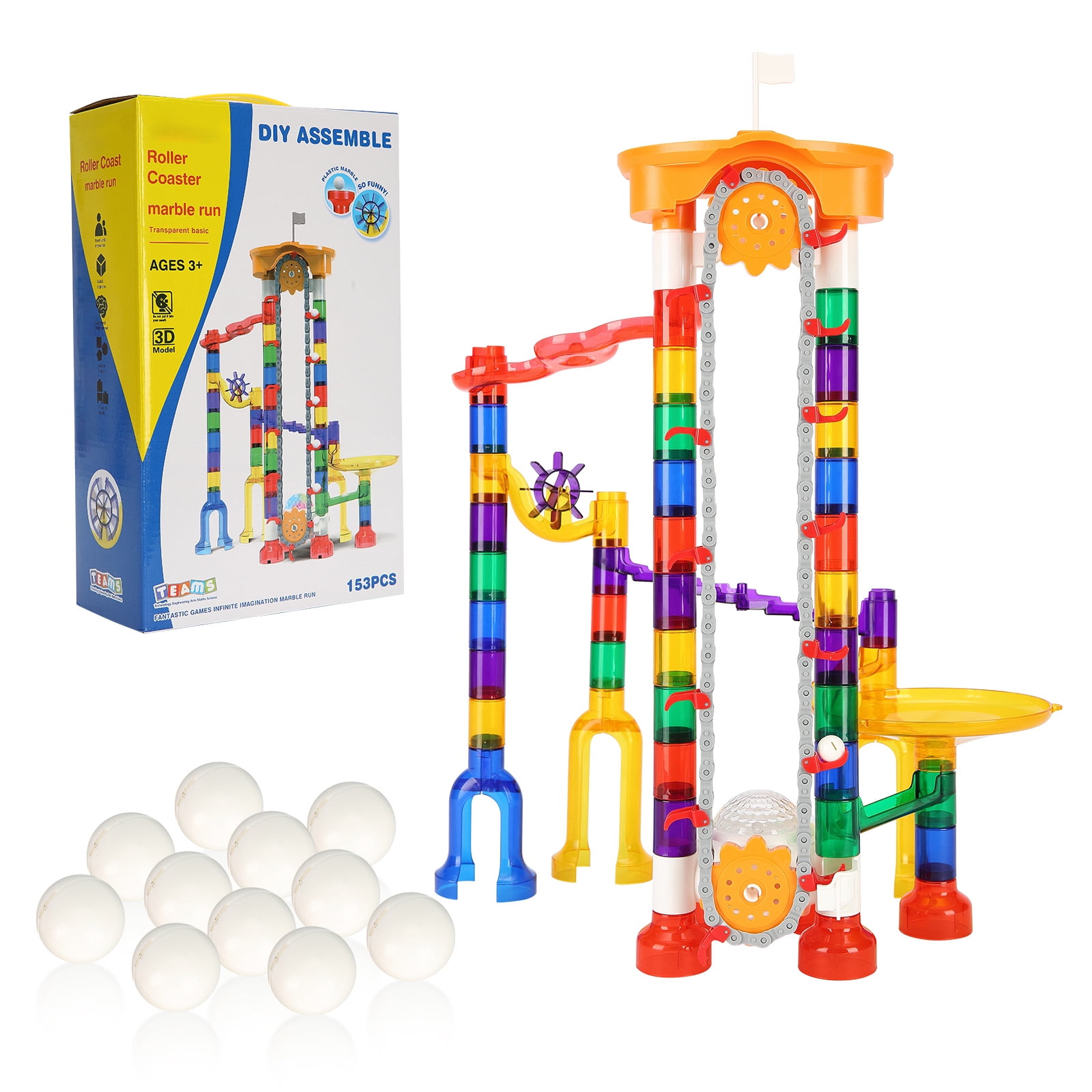 KFFKFF Marble Run Set, 153 Pieces Including Motorized Lift, Accompanied ...