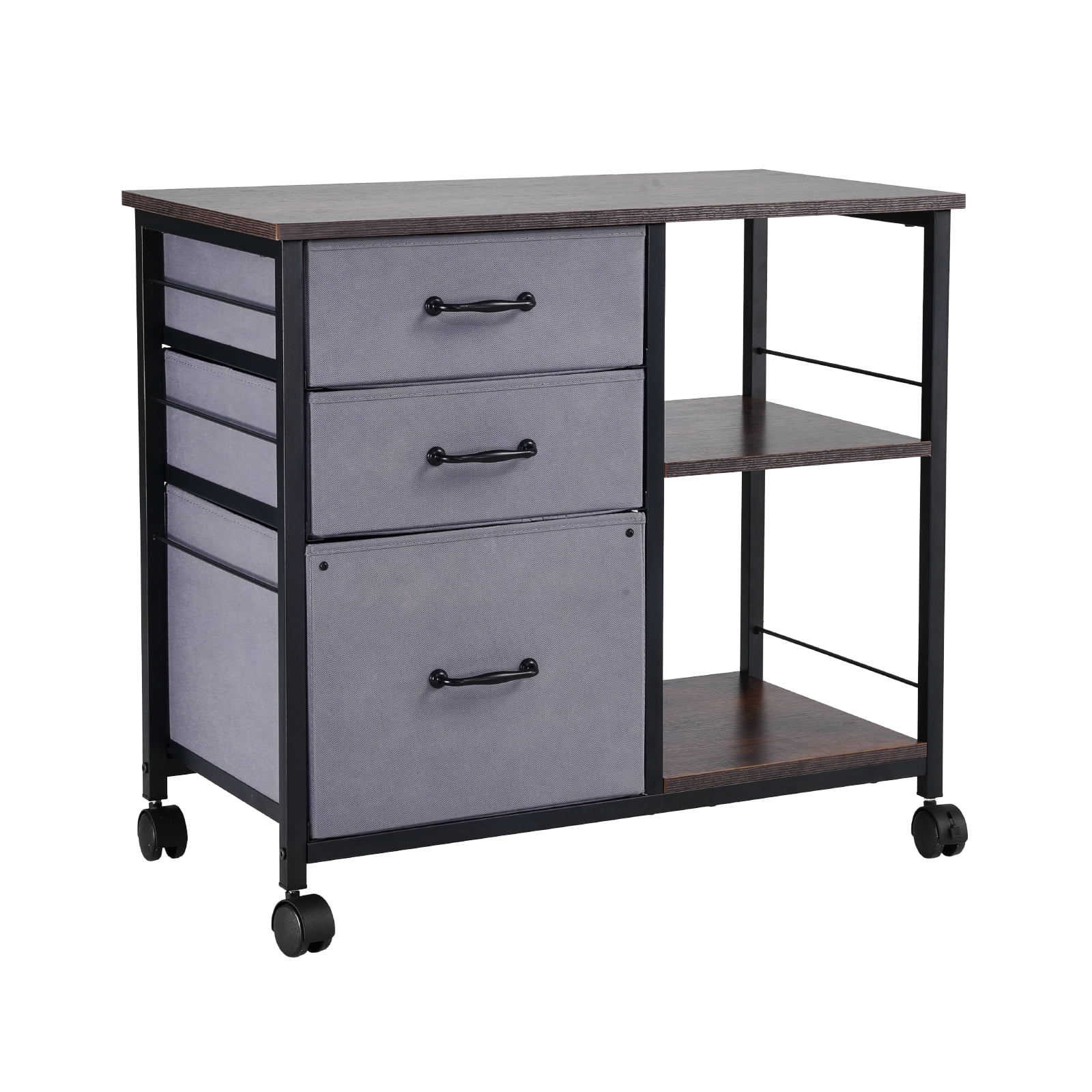 KFFKFF Metal File Cabinet, Mobile Filing Unit with 3 Fabric Drawers and ...