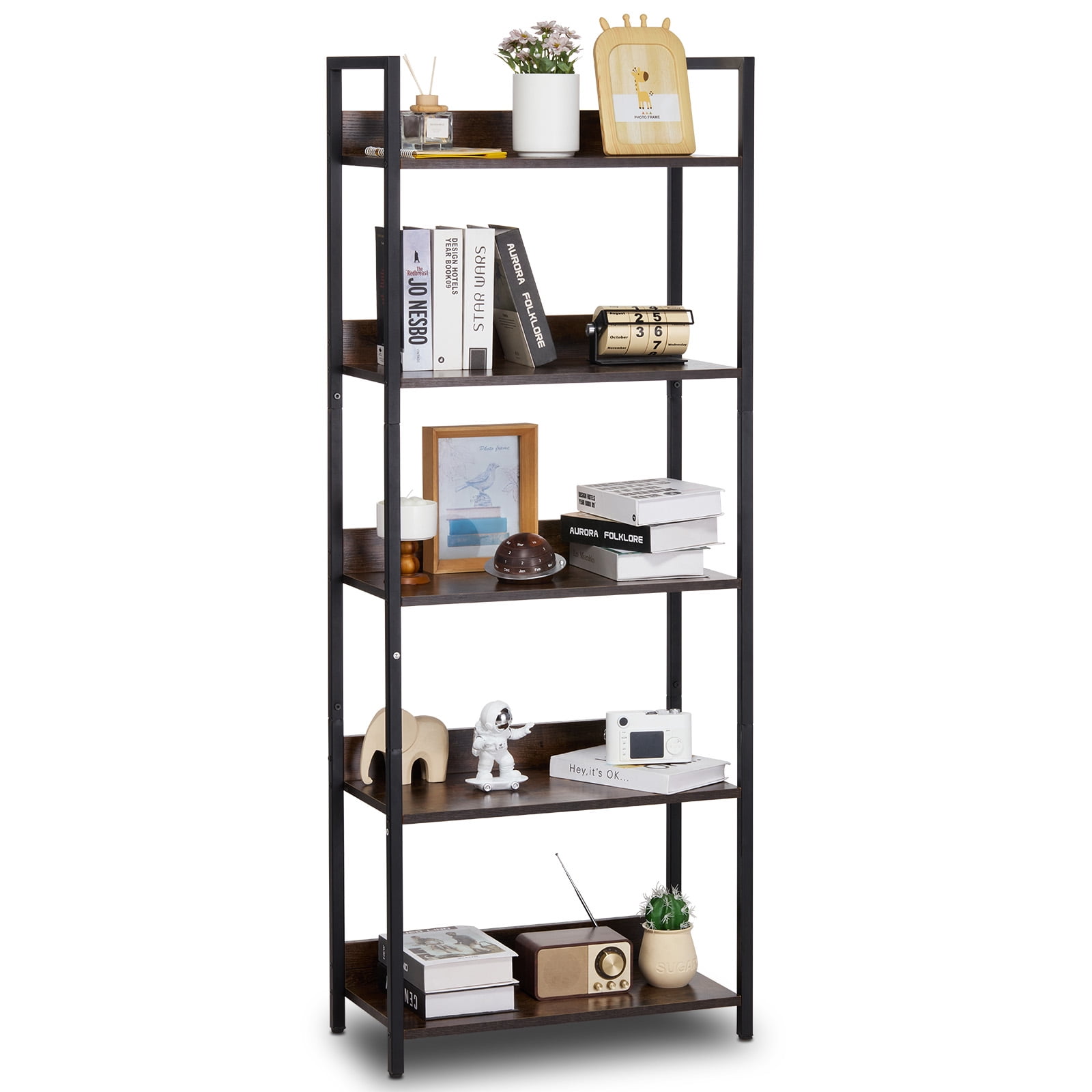 KFFKFF Metallic Bookcase, 5-Layered Industrial-Style Shelf, Antique ...